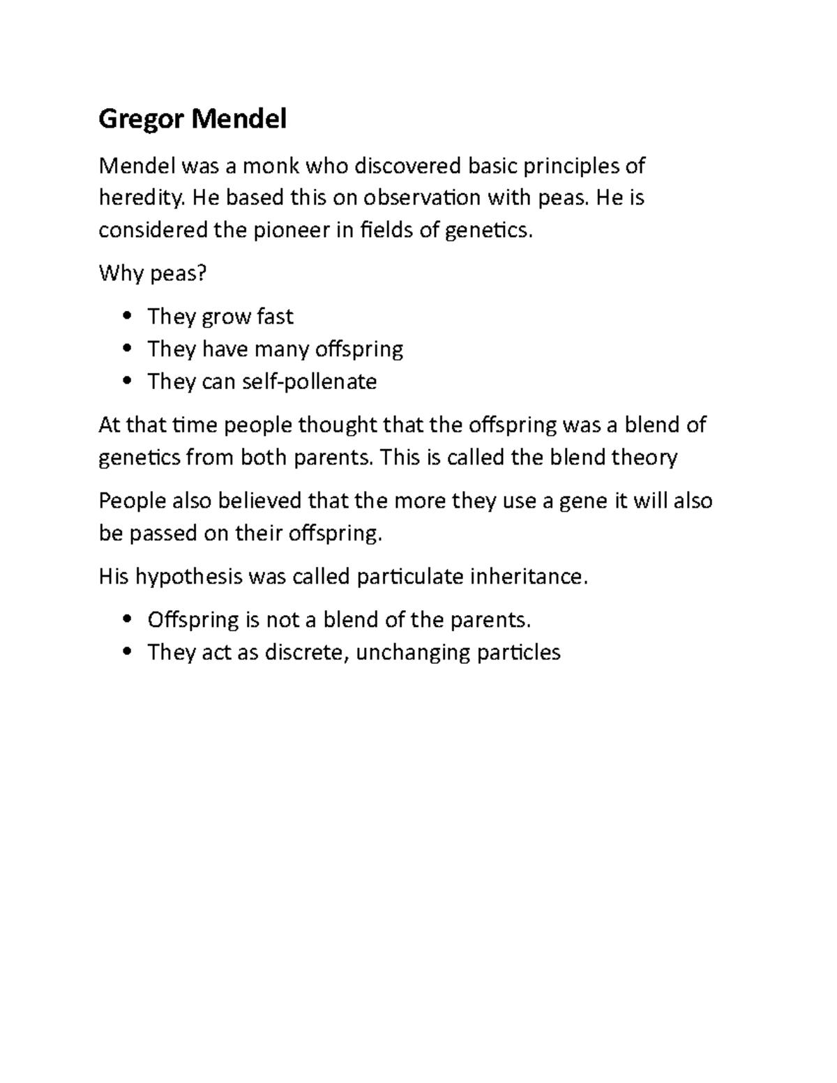 Gregor Mendel summary - Genetics - Gregor Mendel Mendel was a monk who ...