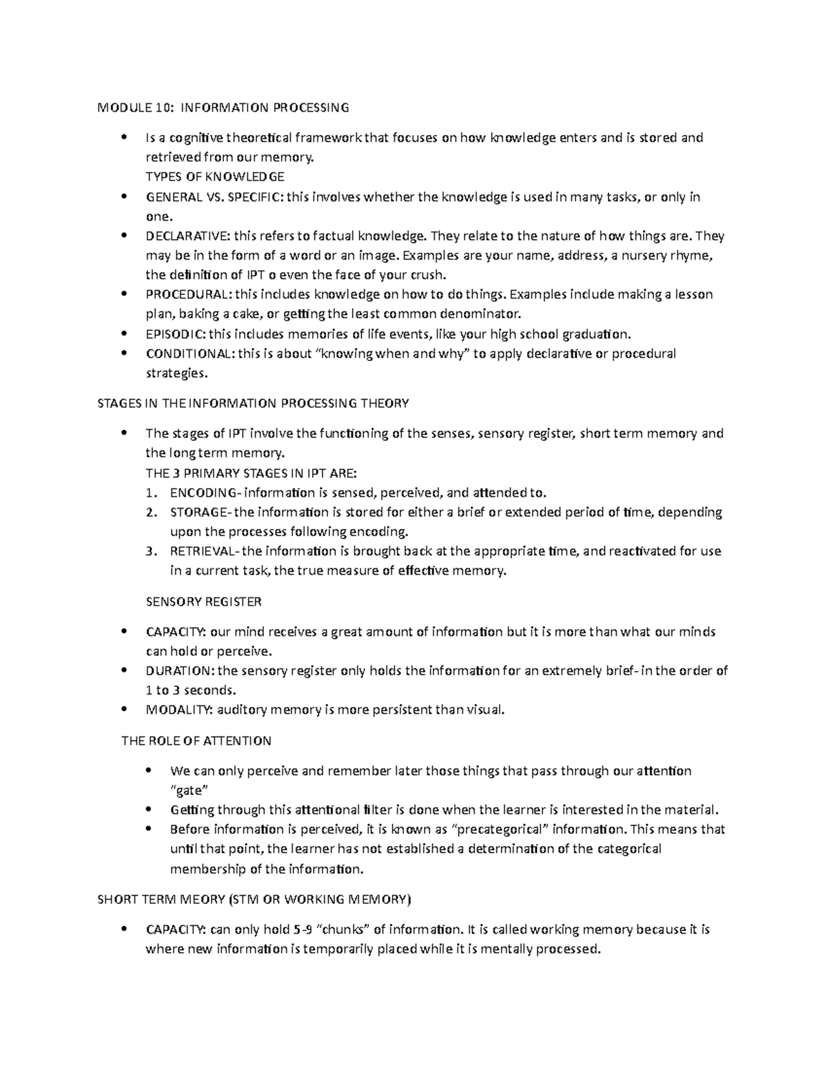 Module 10 Falctm 1 - marynel vitto - MODULE 10: INFORMATION PROCESSING Is a cognitive ...