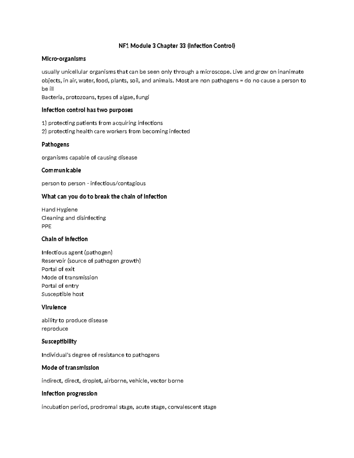 NF1 Module 3 - Learning Objectives - NF1 Module 3 Chapter 33 (infection ...