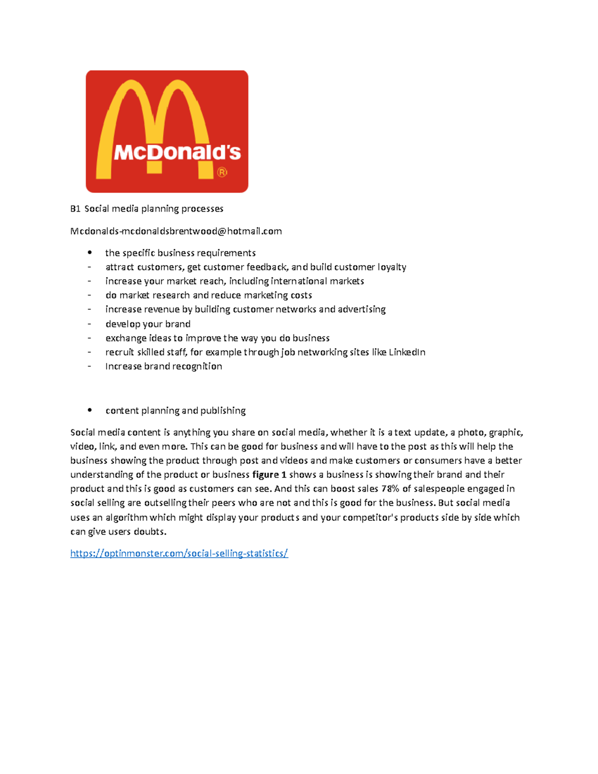 Learning Aim B - B1 Social media planning processes Mcdonalds ...
