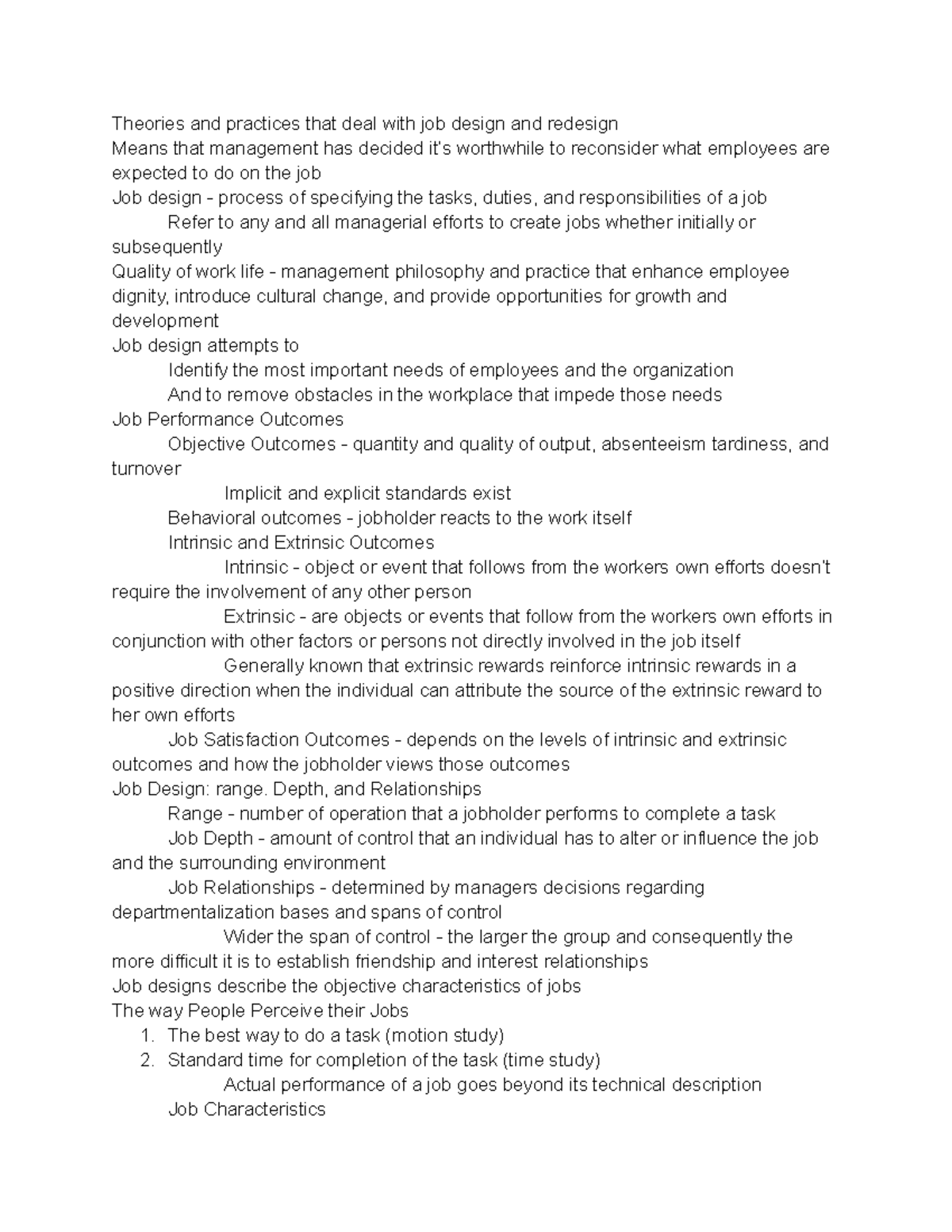 Chapter 6 - Management - Theories and practices that deal with job design and redesign Means ...