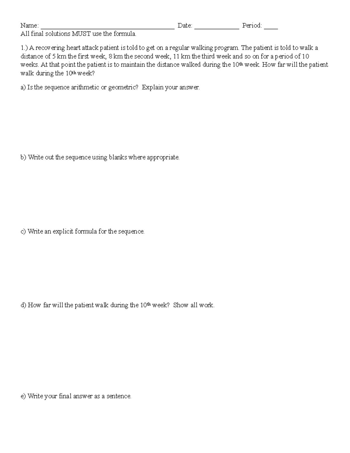 Arithmetic and Geometric Sequence Word Problems - HW - Name