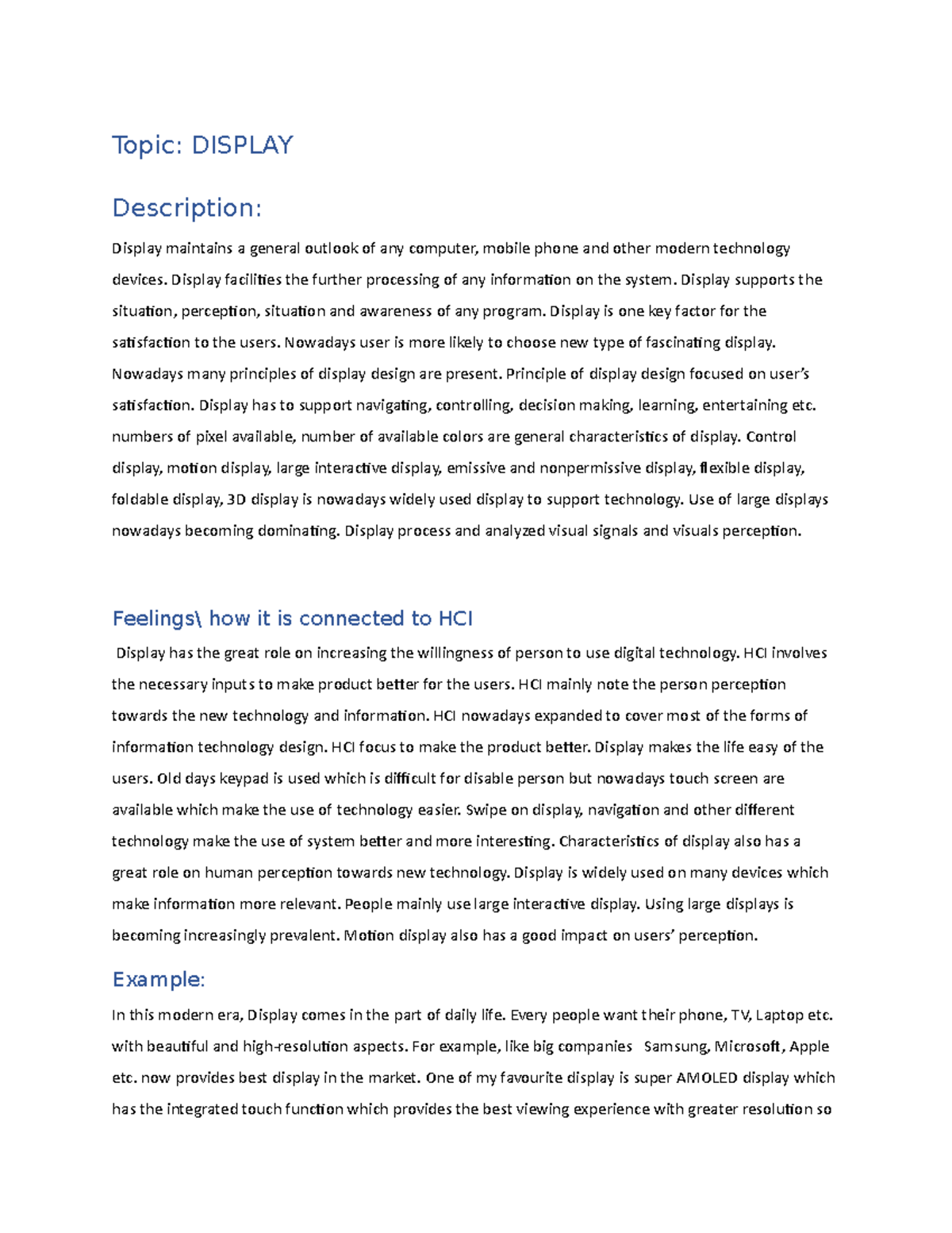 ICT203 week 5-6 - helpful tutorial - Topic: DISPLAY Description ...