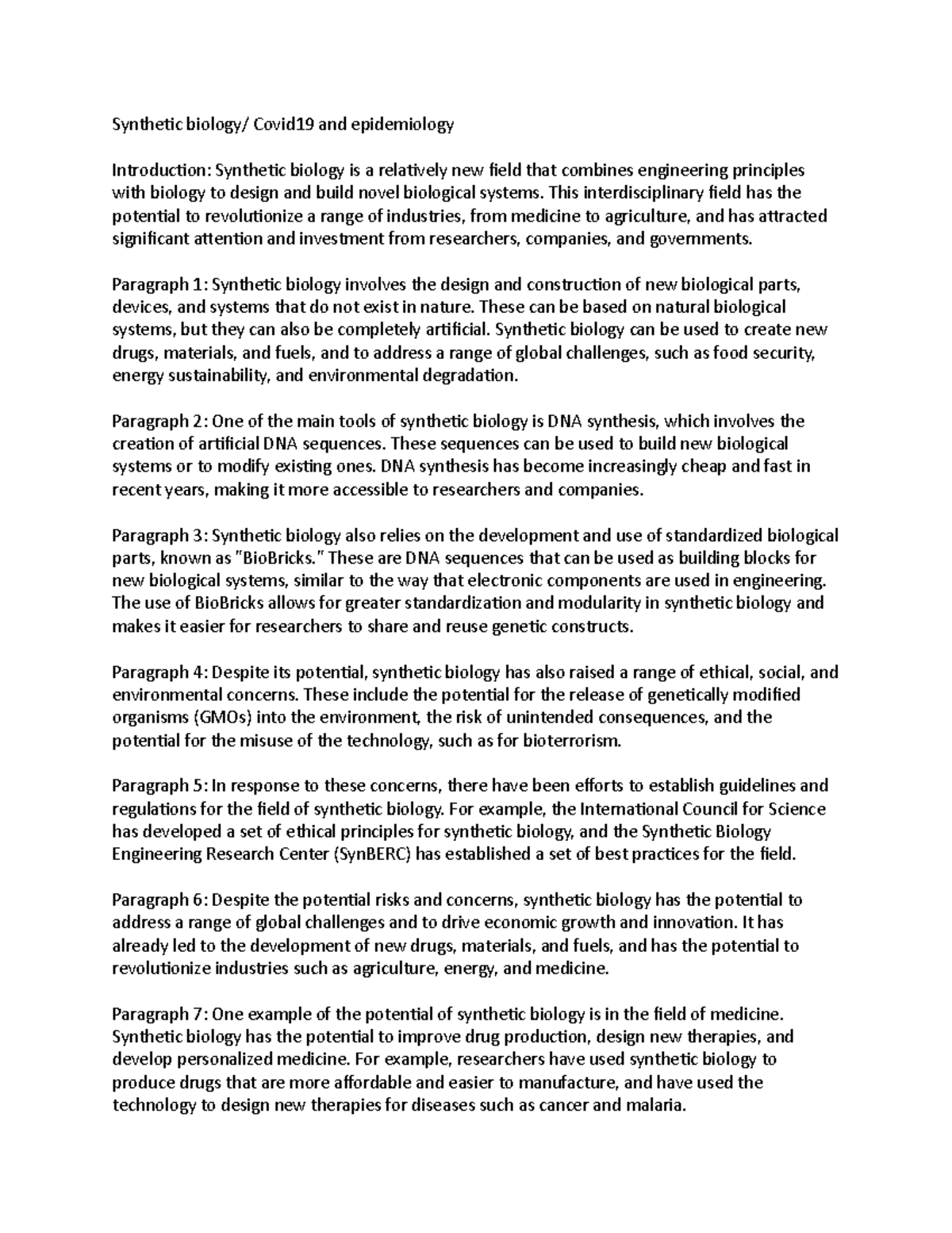 Synthetic biology:epidemiology - Synthetic biology/ Covid19 and ...