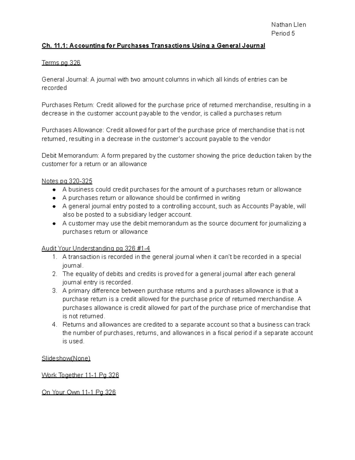 CH 11 Period 5 - Accounting notes - Period 5 Ch. 11: Accounting for ...