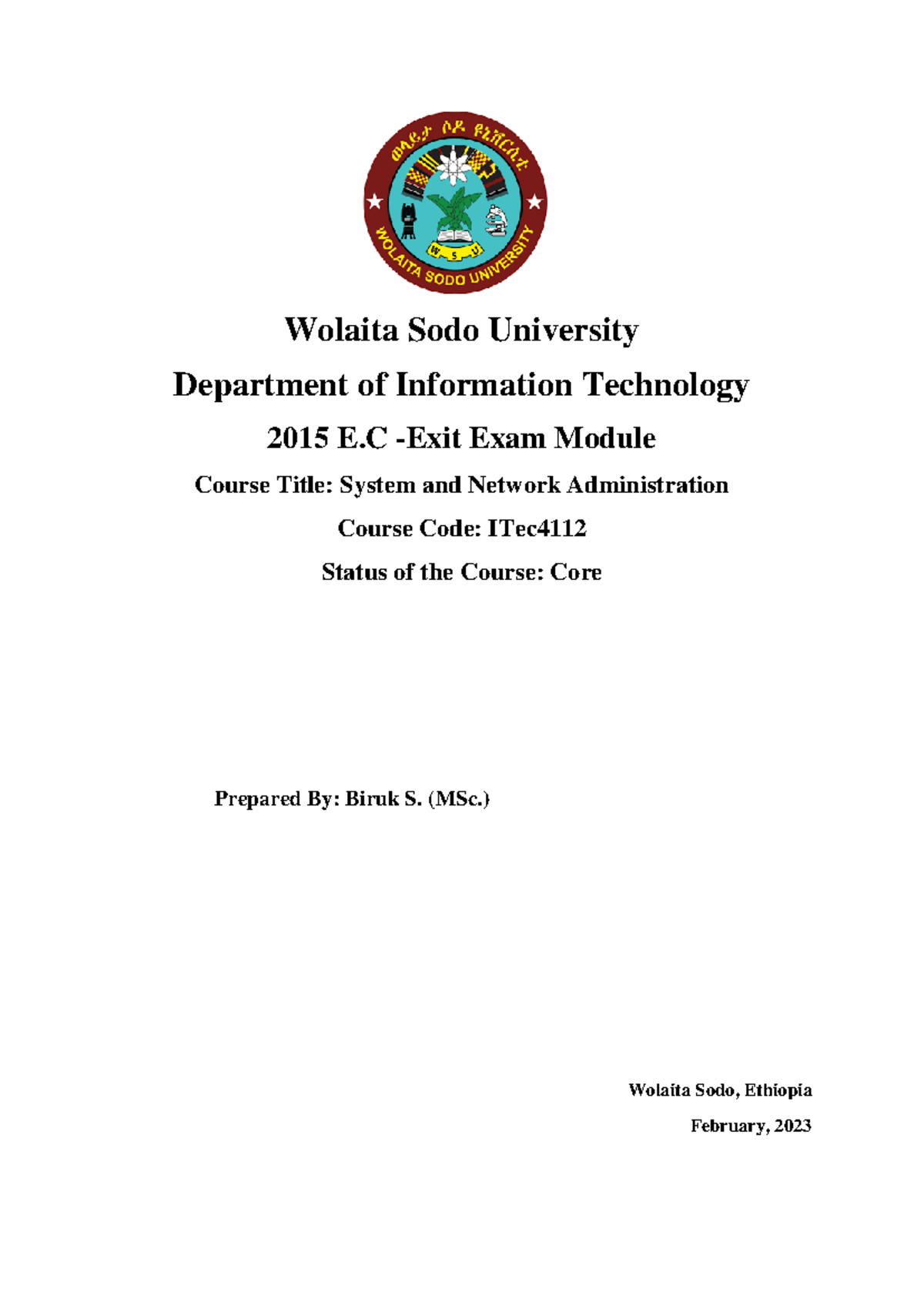 Final-System and Network Admin Module 012030 - Wolaita Sodo University ...