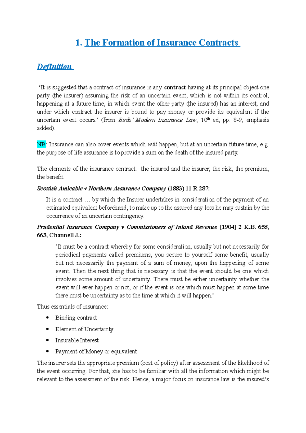 1. The Formation of Insurance Contracts - 1. The Formation of Insurance ...