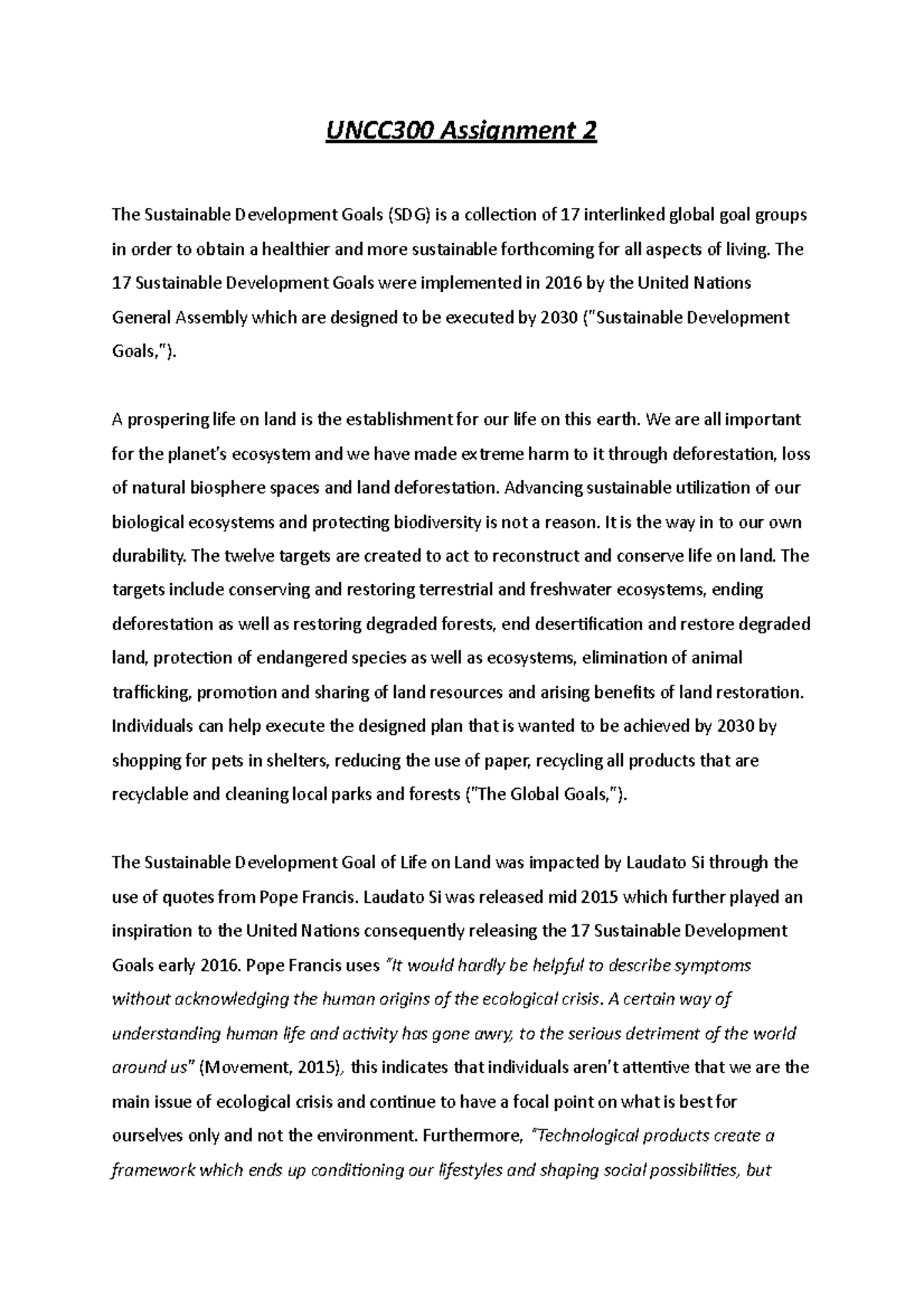 UNCC300 Assignment 2 copy - UNCC300 Assignment 2 The Sustainable ...