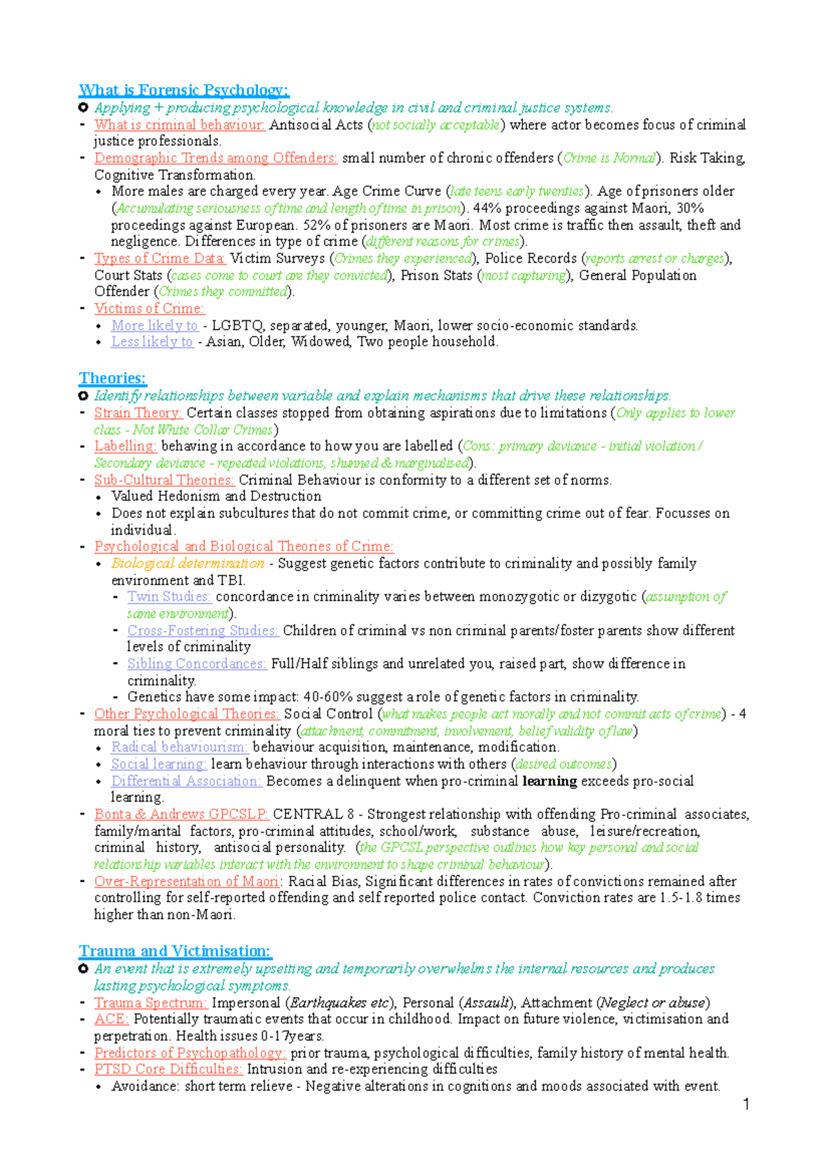 Cheat Sheet 1 A+ - What is Forensic Psychology: Applying + producing ...