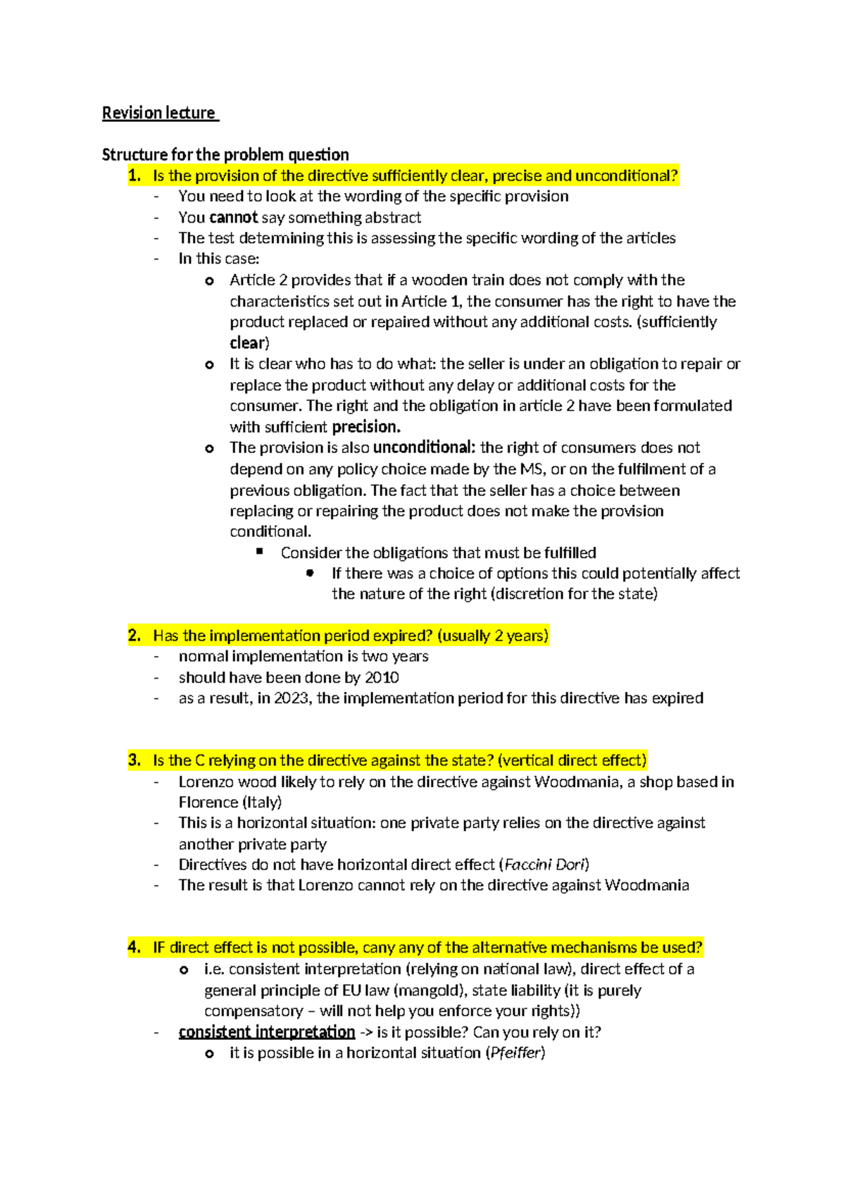 Direct effect of directives PQ structure - Revision lecture Structure ...