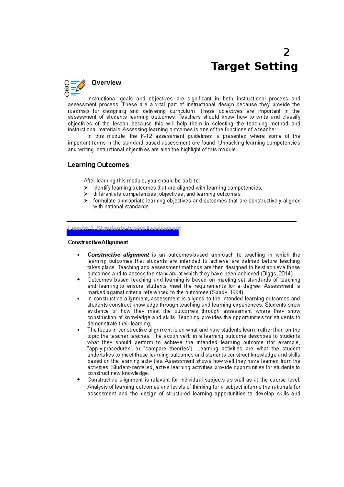 Module-assessment-2 compress - 2 Target Setting Overview Instructional ...
