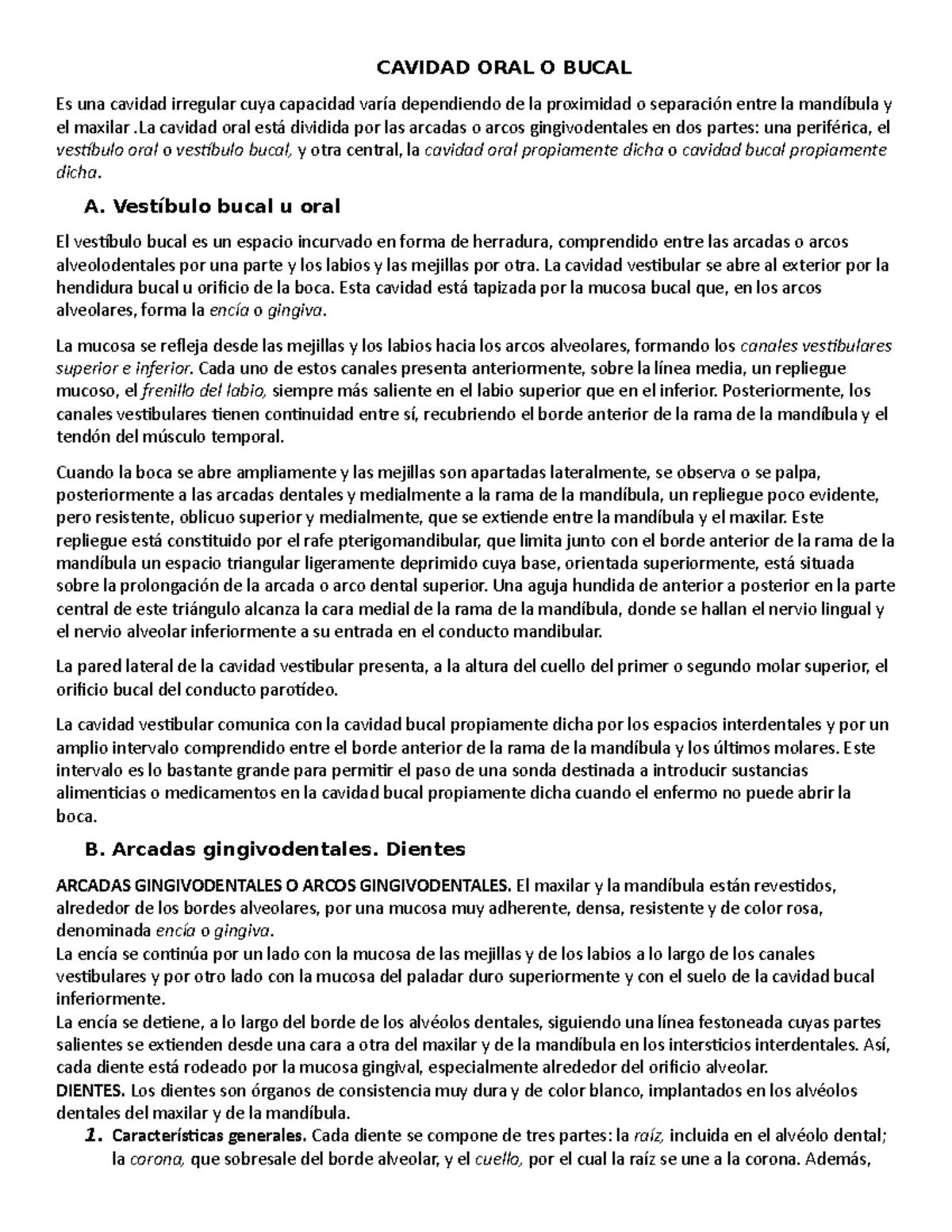 Boca y Faringe - Texto obtenido del Rouviere - CAVIDAD ORAL O BUCAL Es ...