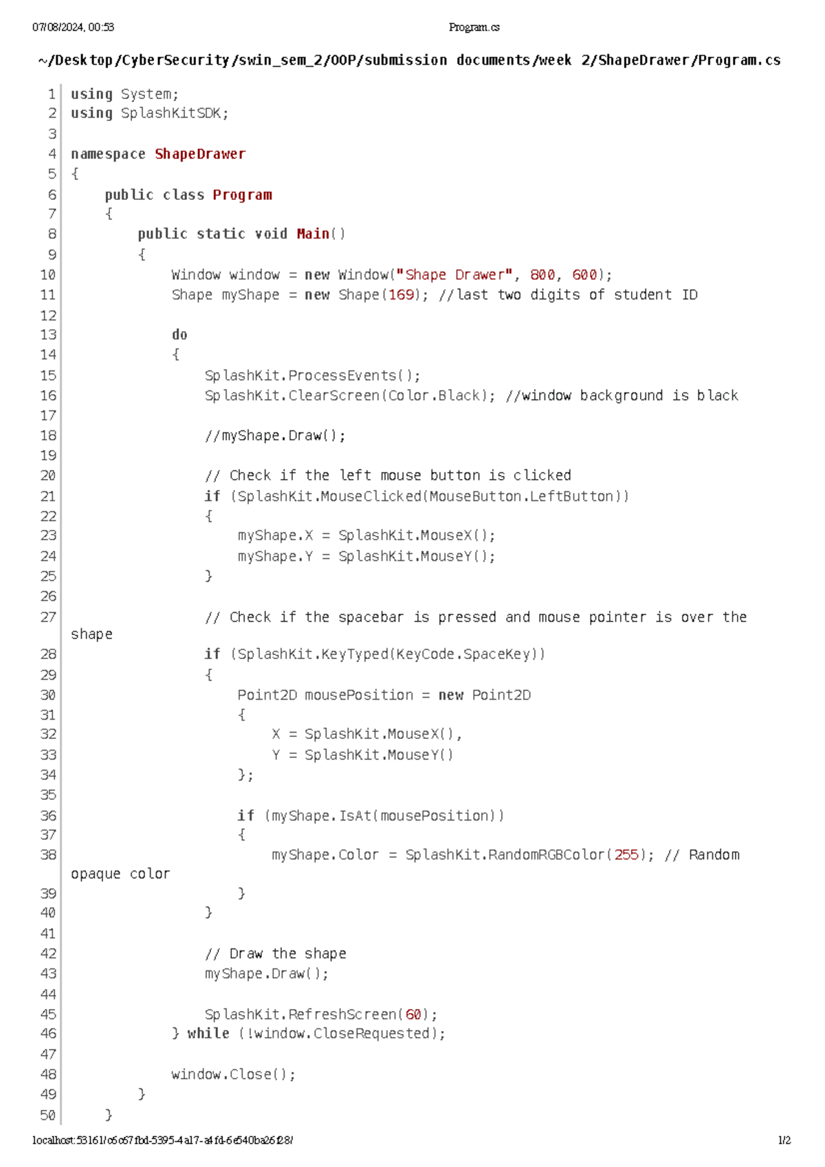 2.3-shaperdrawer - ~/Desktop/CyberSecurity/swin_sem_2/OOP/submission ...