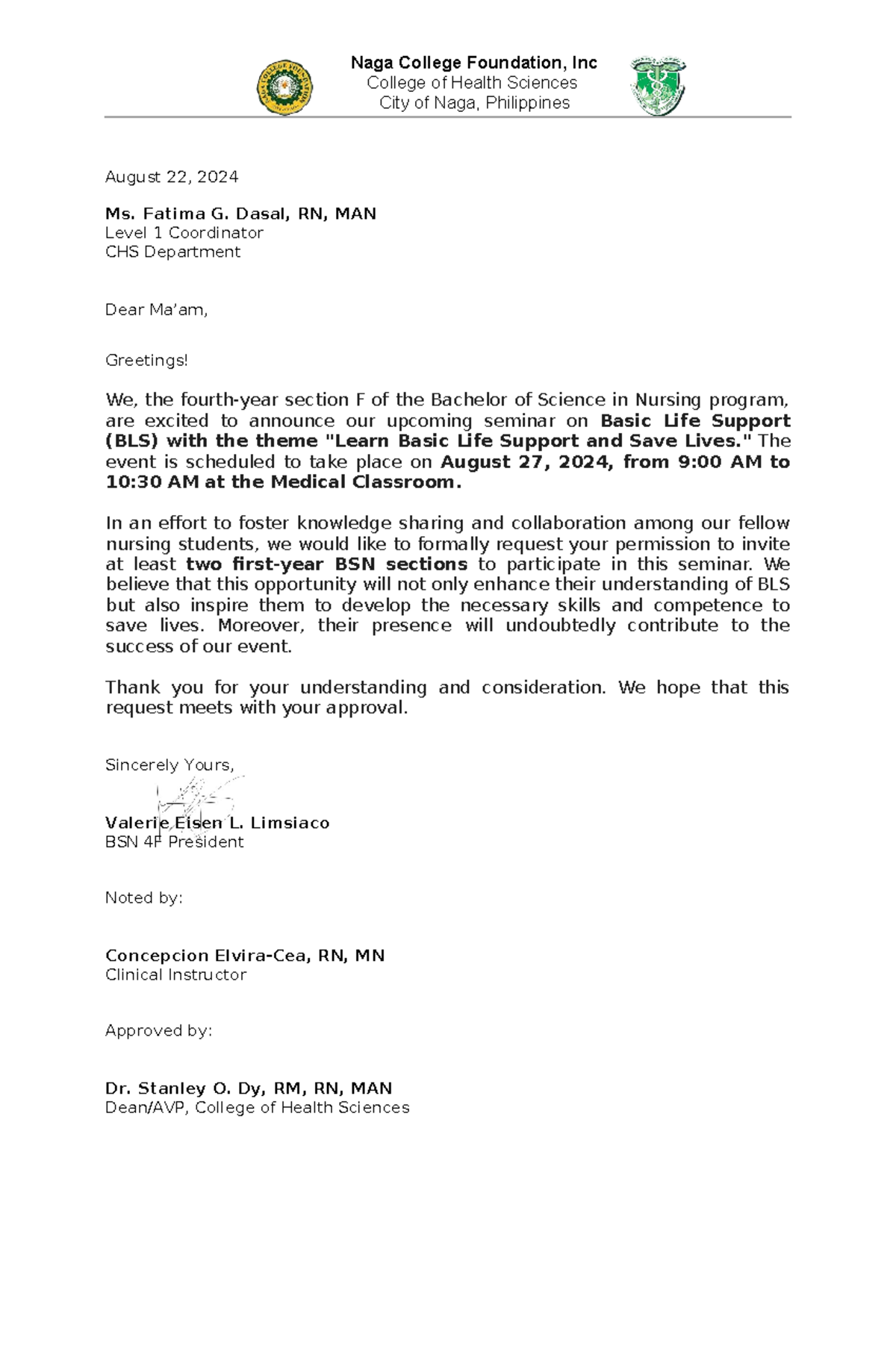 Letter 1 - i need to blabla - Naga College Foundation, Inc College of ...