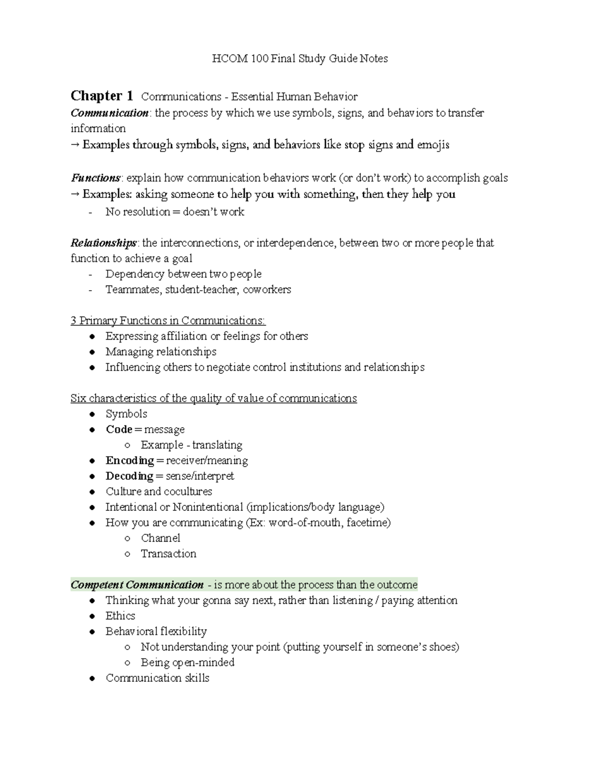 HCOM 100 Final Study Guide Notes - HCOM 100 Final Study Guide Notes ...