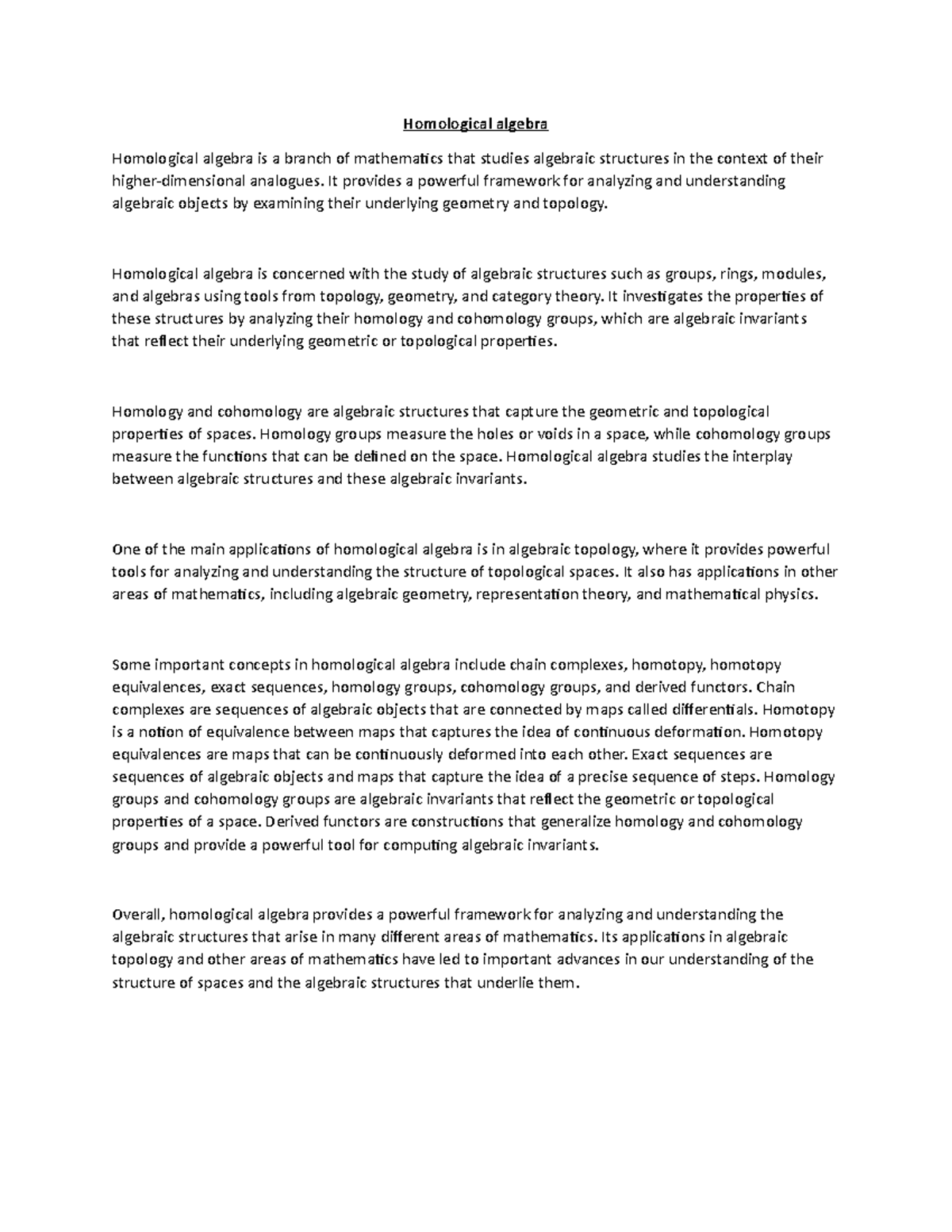 Homological algebra - Homological algebra Homological algebra is a ...