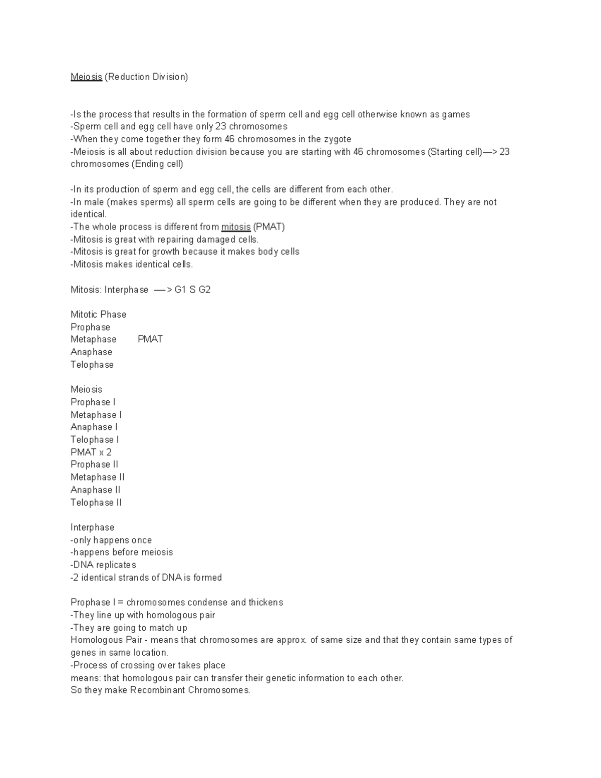 Genetics Notes - Meiosis (Reduction Division) -Is the process that ...