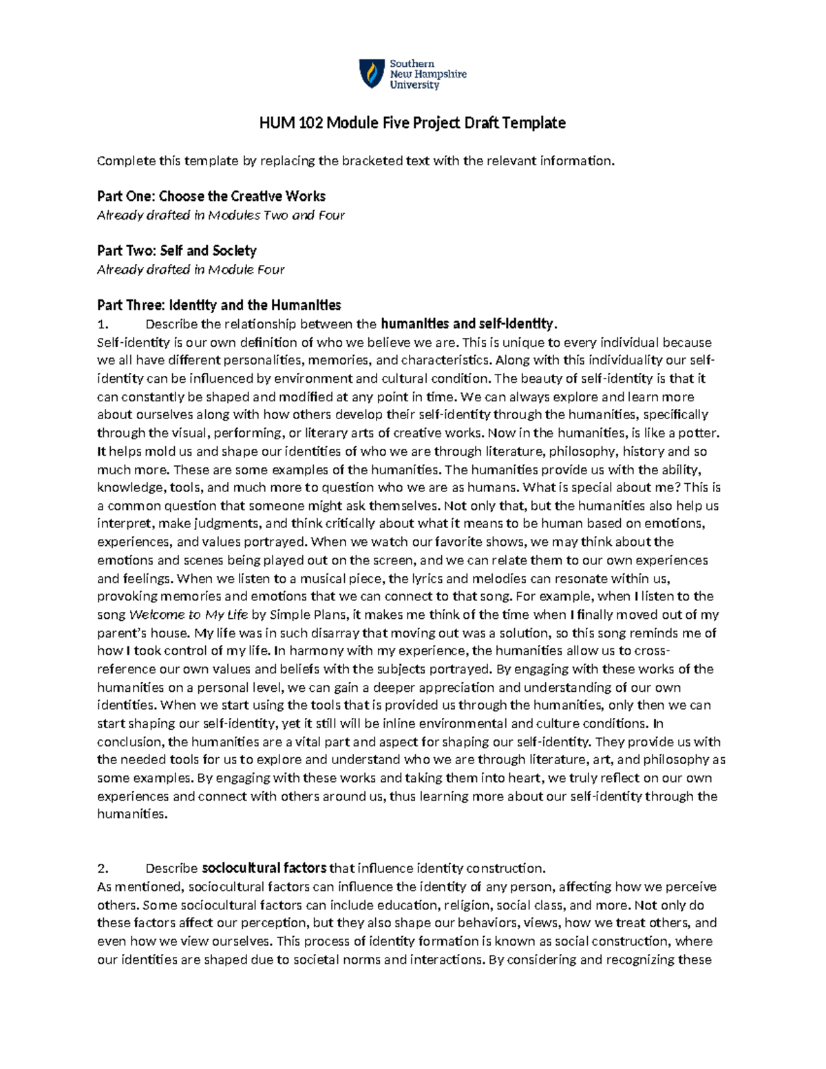 HUM 102 Module Five Project Draft Template - HUM 102 Module Five ...