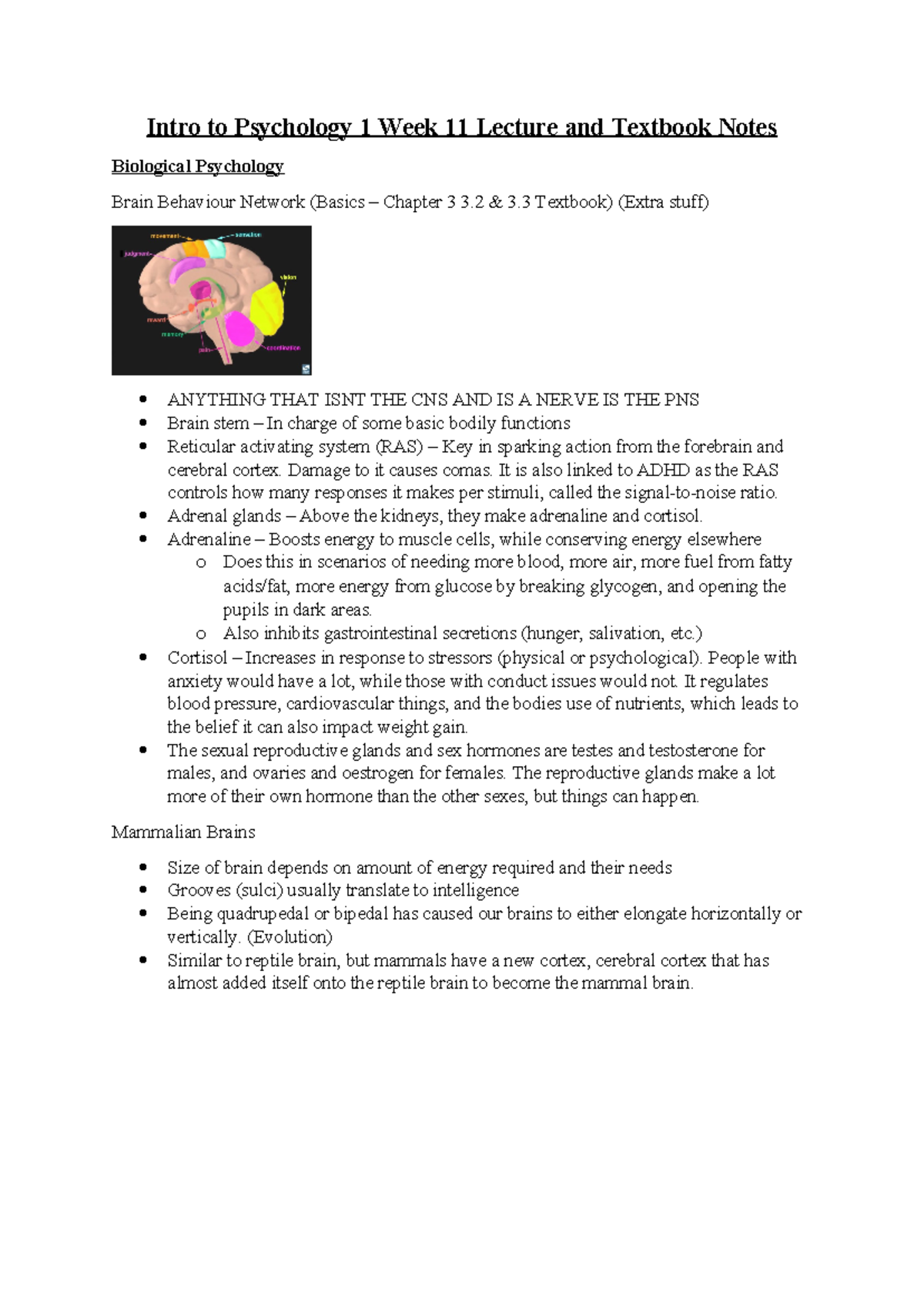 Intro to Psychology 1 Week 11 Lecture and Reading Notes - Intro to ...