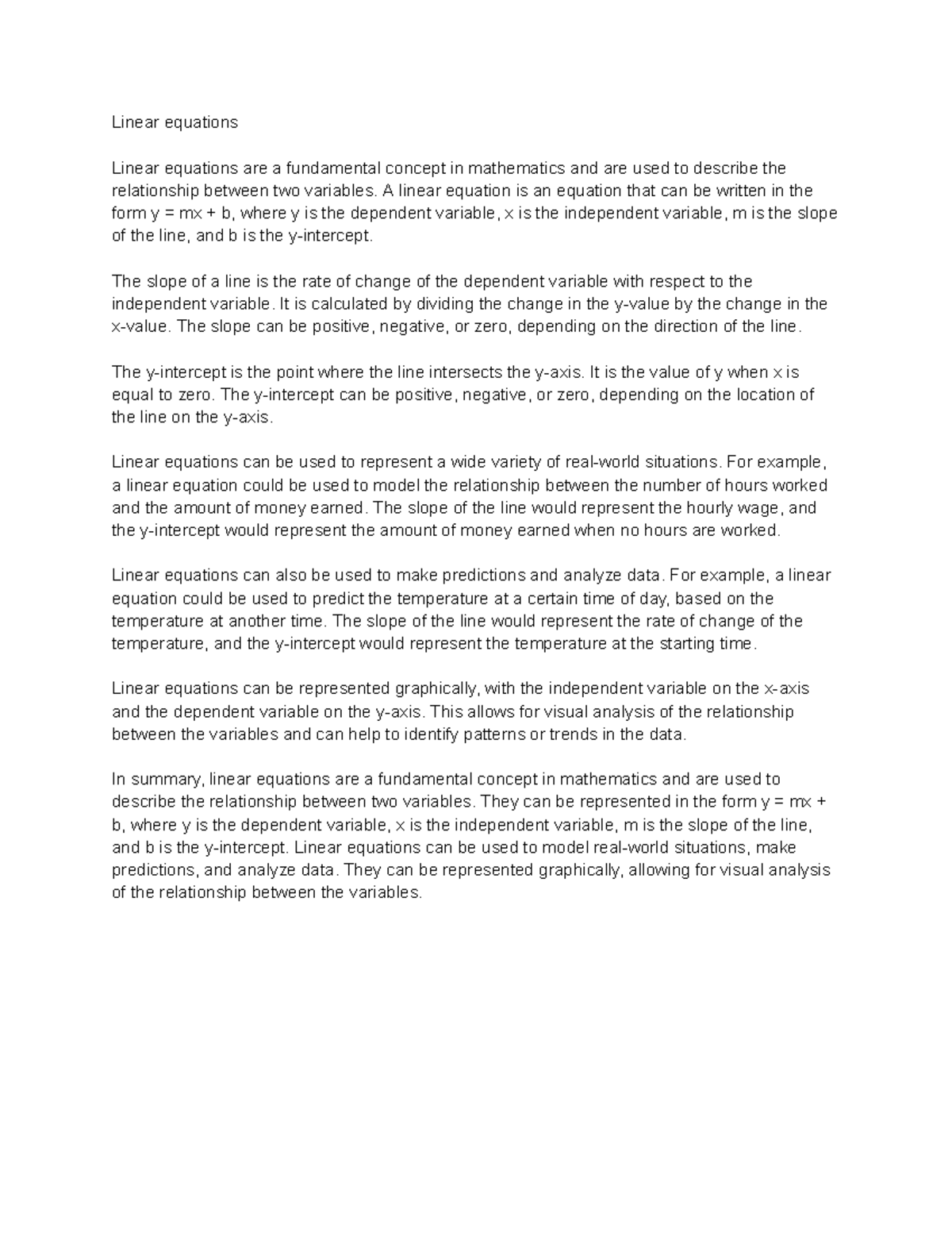 Linear equations - Linear equations Linear equations are a fundamental ...