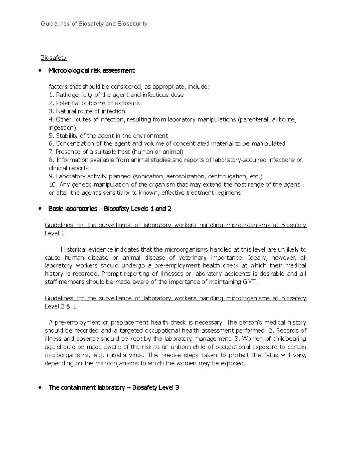 Guidelines Of Biosafety And Biosecurity Guidelines Of Biosafety And Biosecurity Biosafety