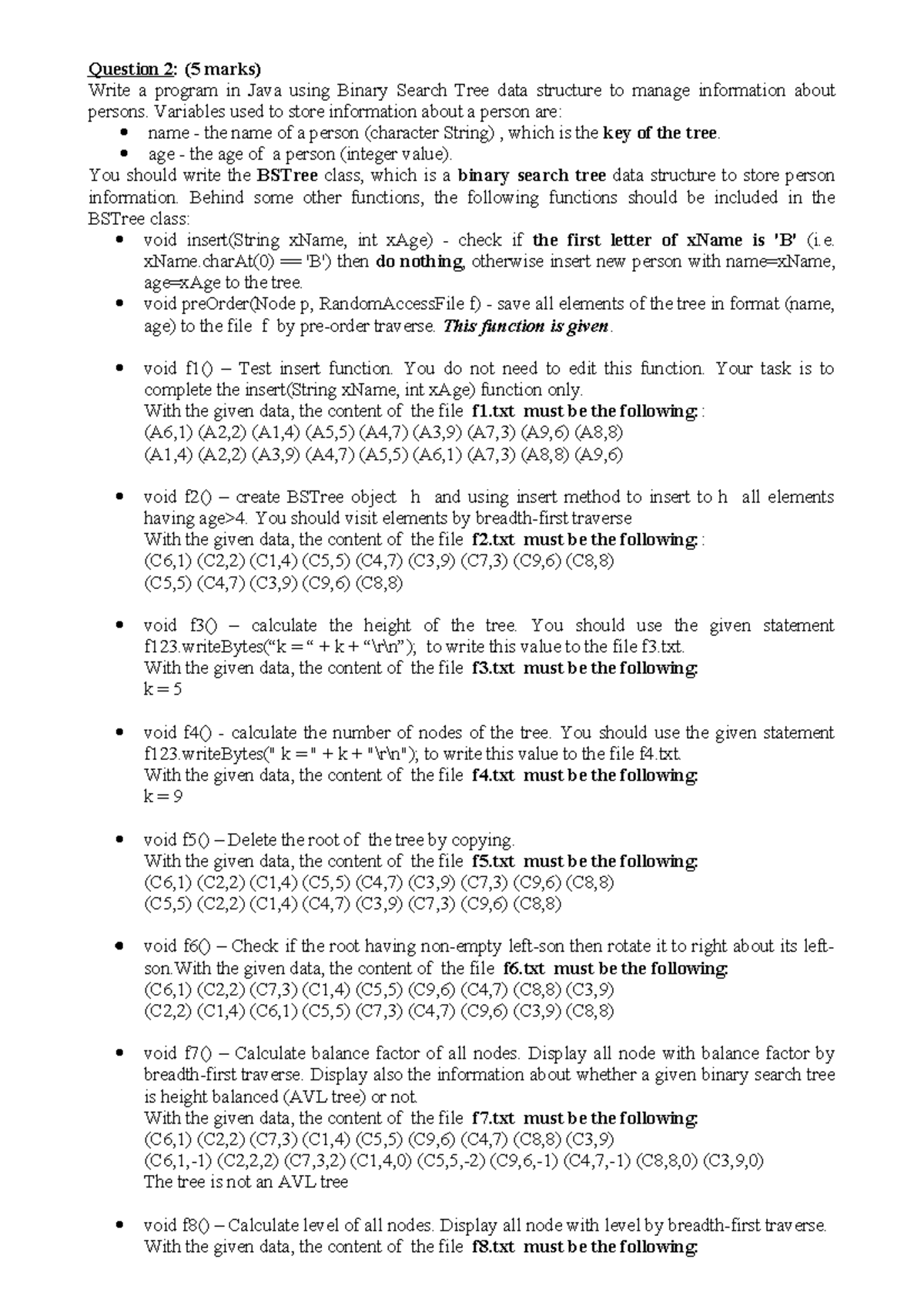 DSA-sample PE 2 - CSD201_PE_01_SU22_Trial - Question 2: (5 marks) Write a program in Java using ...