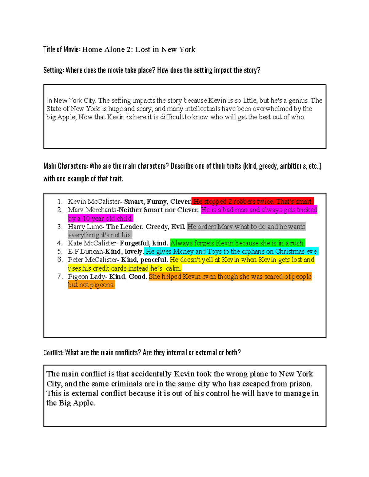 Christmas WEEK Movie Assignment - Title of Movie:Home Alone 2: Lost in ...
