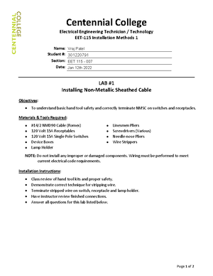 Three way switching EETt 115 using NMSC cable - Centennial College ...