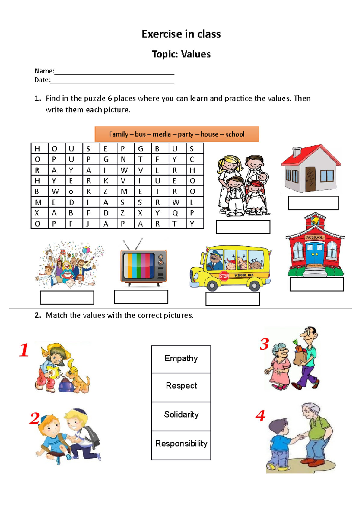 Exercise in class clase demostrativa - Exercise in class Topic: Values ...