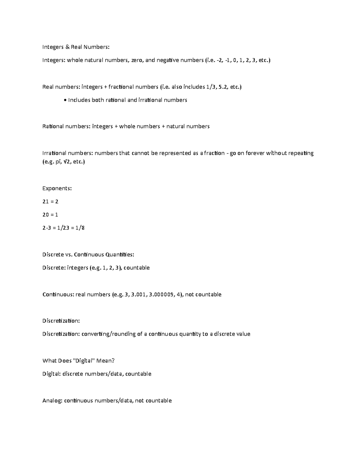 CS100-Topic 1 and 2 - Integers & Real Numbers:Integers: whole natural numbers, zero, and - Studocu