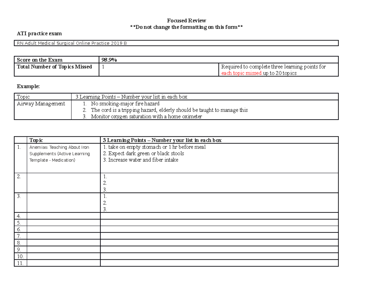 ATI Focused Review Form Practice Exam B - Focused Review Do not change ...