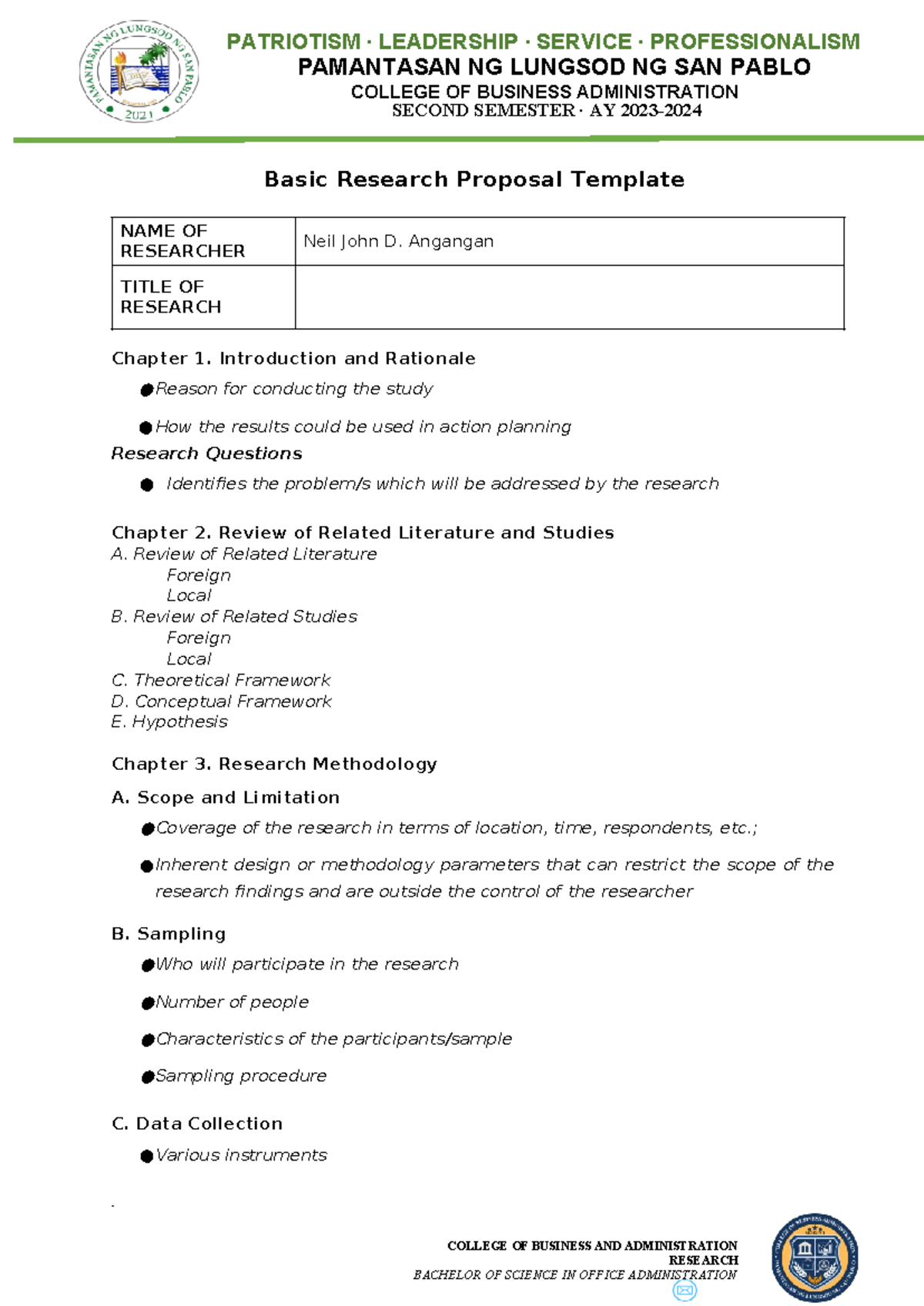Basic Research Proposal Template 1 - COLLEGE OF BUSINESS ADMINISTRATION ...