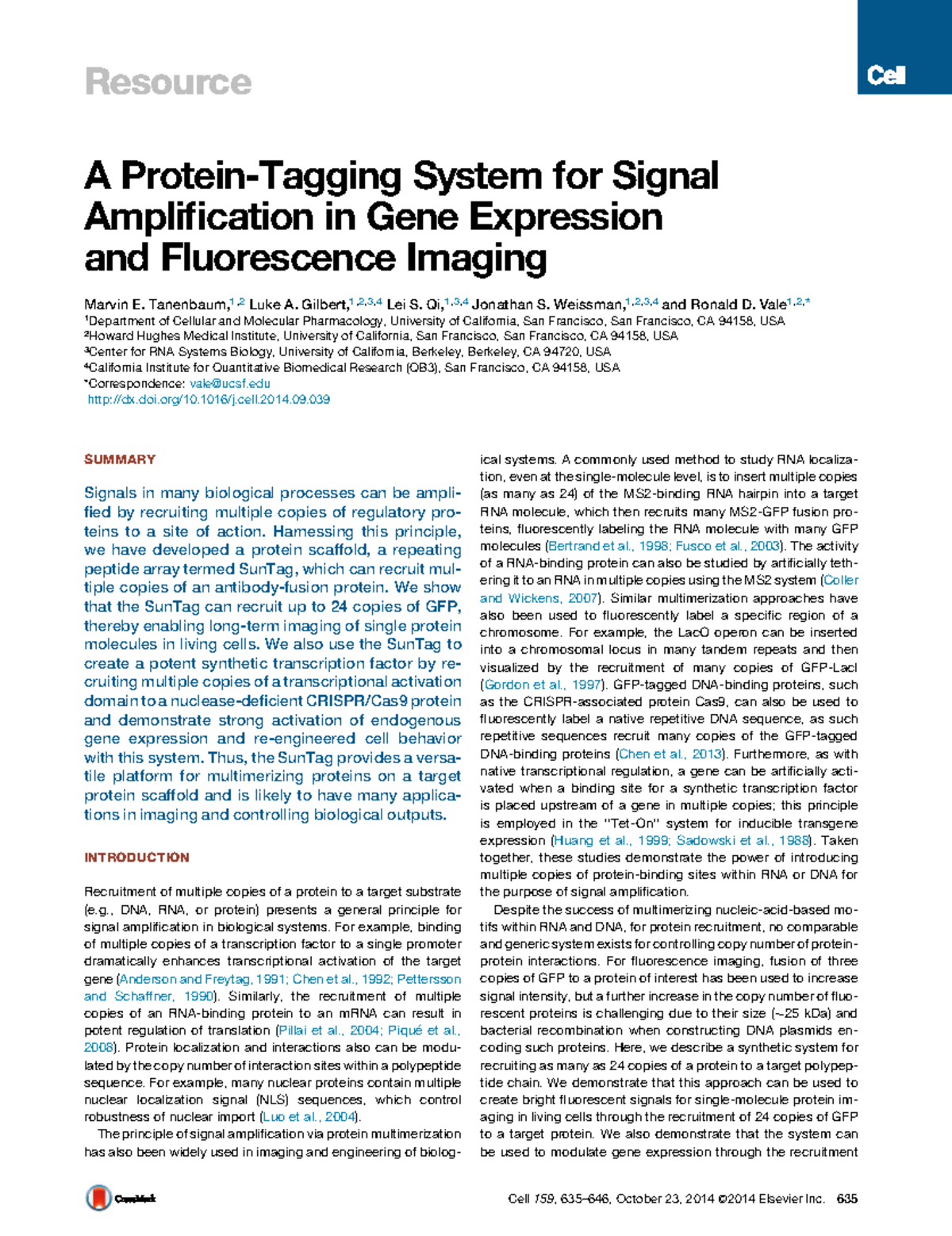 Suntag - A fluorecence tag for detection - Resource A Protein-Tagging System for Signal - Studocu