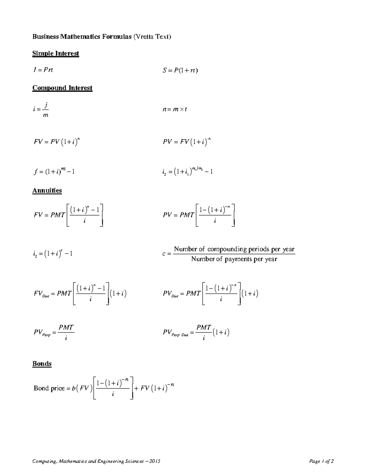 BMAT Formula Sheet - Computing, Mathematics and Engineering Sciences ...