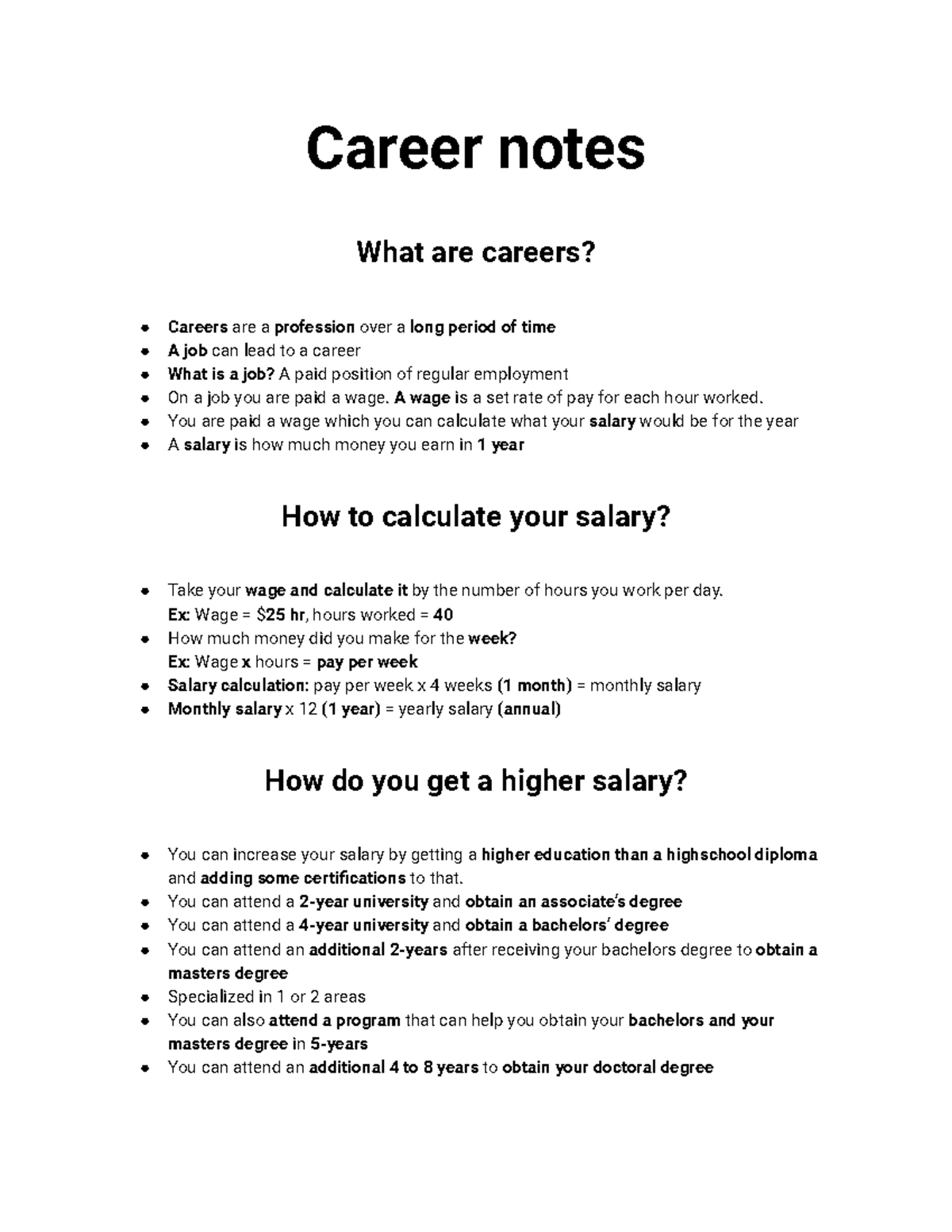 Copy of Career notes - Career notes What are careers? Careersare ...