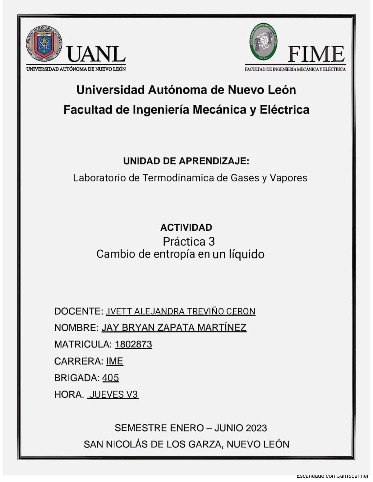 Práctica 3 - Practica lab - Termodinámica De Gases Y Vapores Y Laboratorio - Studocu