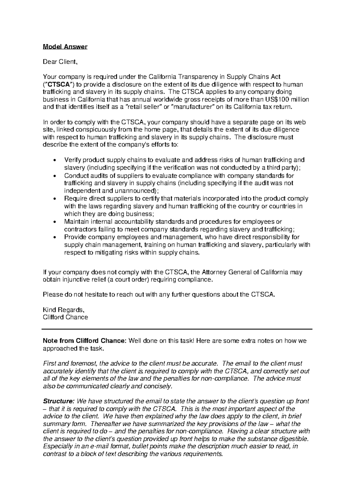 Task 1 - Model Answer - Human Rights - Model Answer Dear Client, Your ...