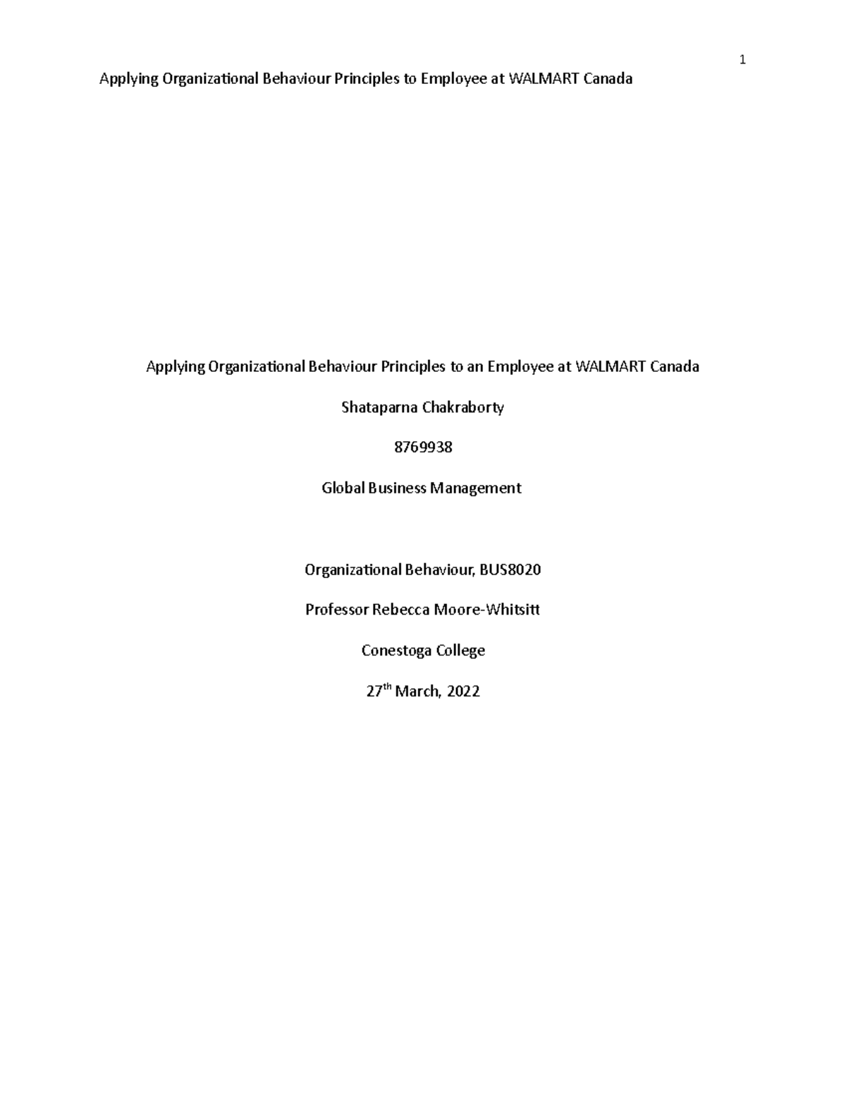 Organizational Interview Report - Applying Organizational Behaviour ...