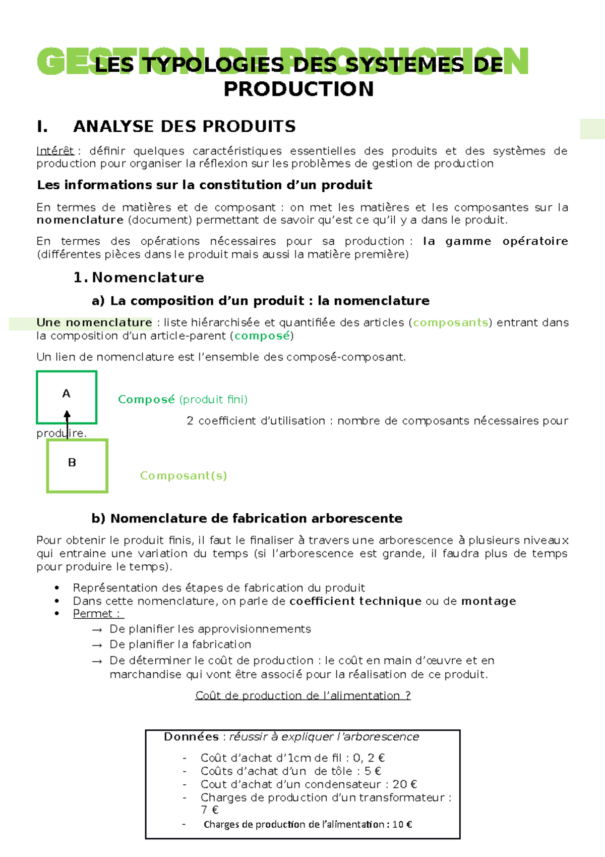 Les typologies du système de production - GESTION DE PRODUCTION I ...