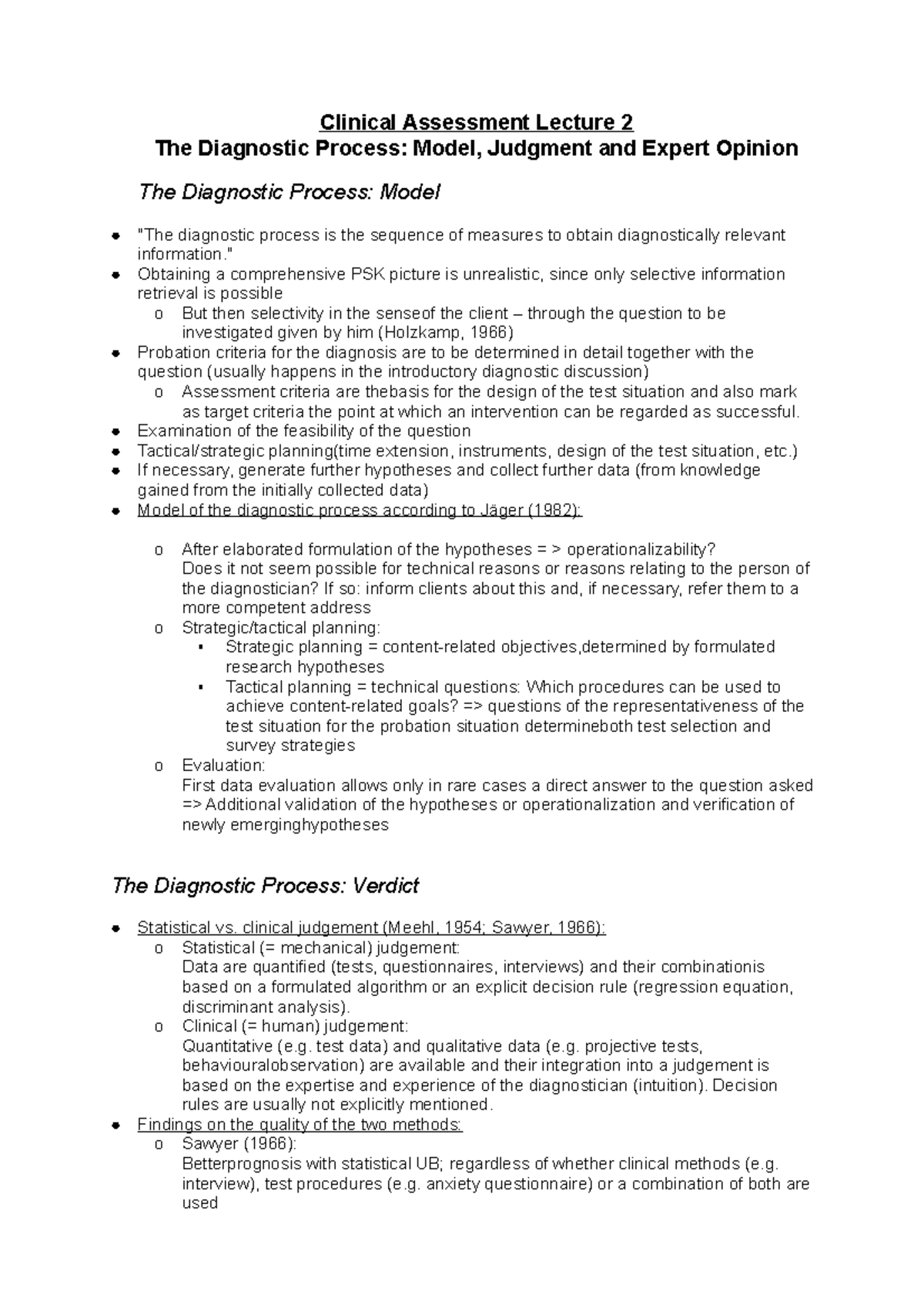 Clinical Assessment Lecture 2 - The diagnostic process - Clinical ...