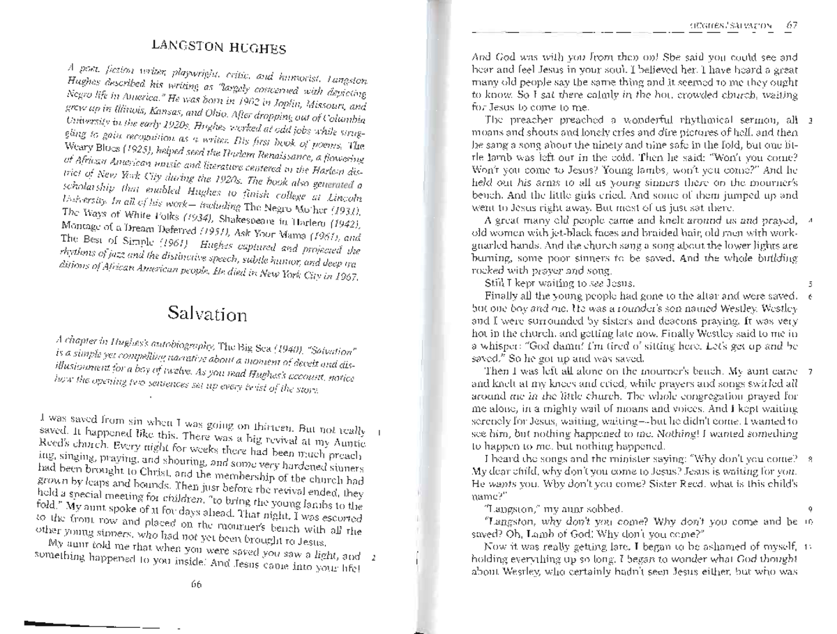 Langston Hughes-Salvation - Studocu
