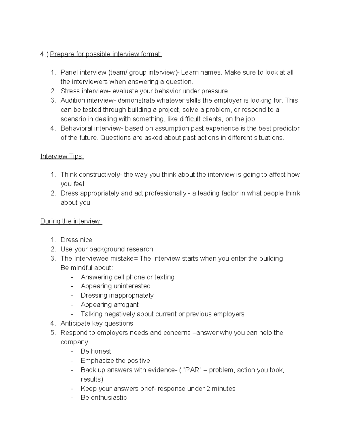 Bala final review - 4.) Prepare for possible interview format: Panel ...