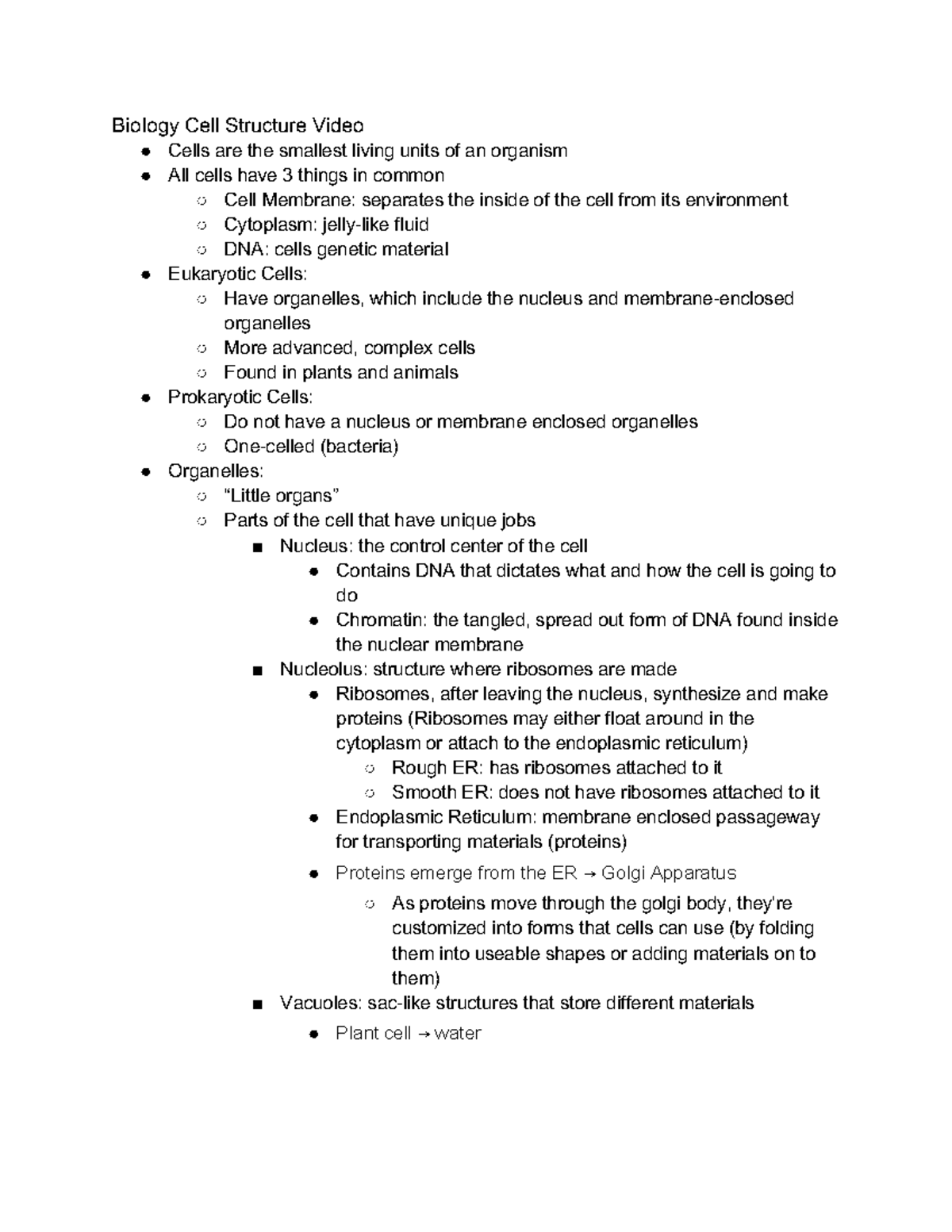Bio Sci week 8 - Week 8 Lecture notes - Biology Cell Structure Video ...