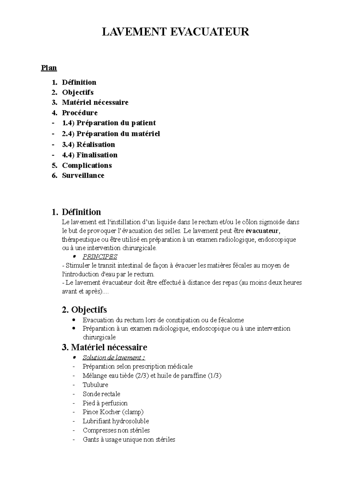 Lavement évacuateur - LAVEMENT EVACUATEUR Plan 1. Définition 2 ...