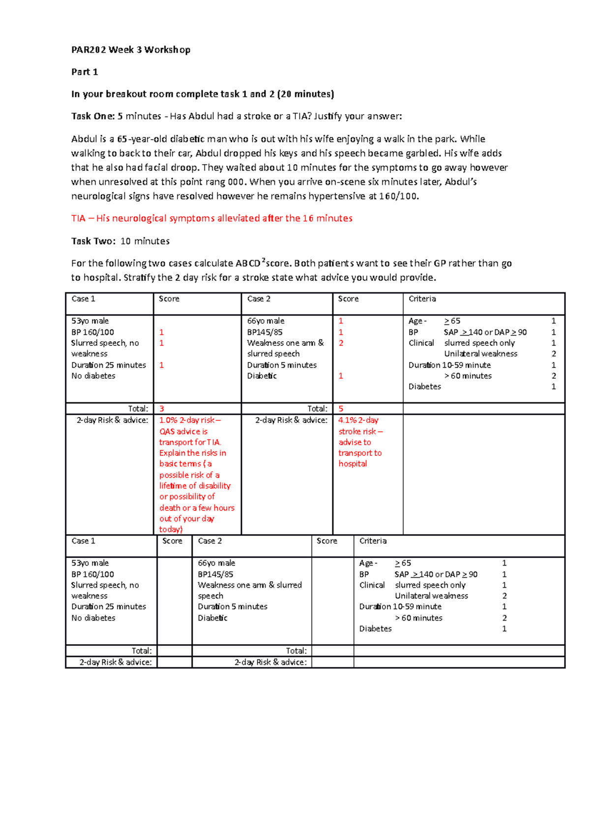 PAR202 Week 3 Workshop - Course Coordinator: Nigel Barr - PAR202 Week 3 ...