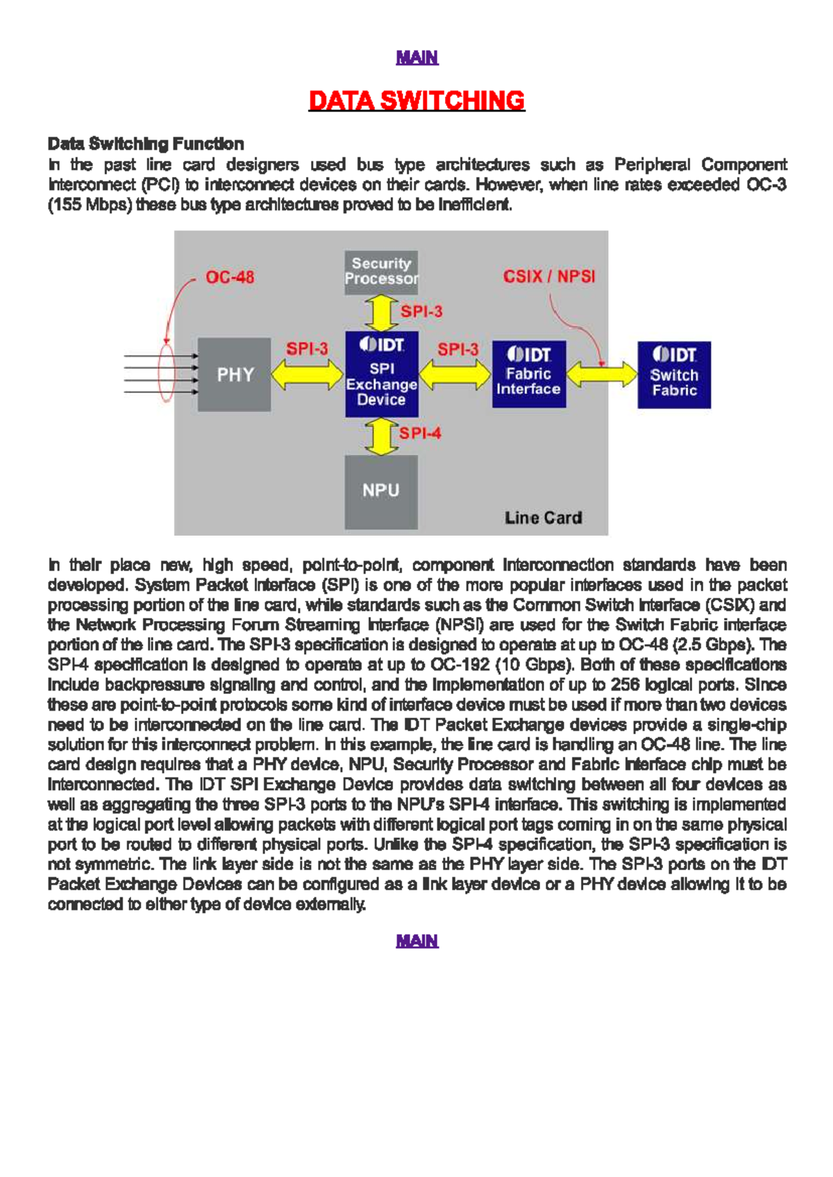 Computer network - MAIN DATA SWITCHING Data Switching Function In the ...