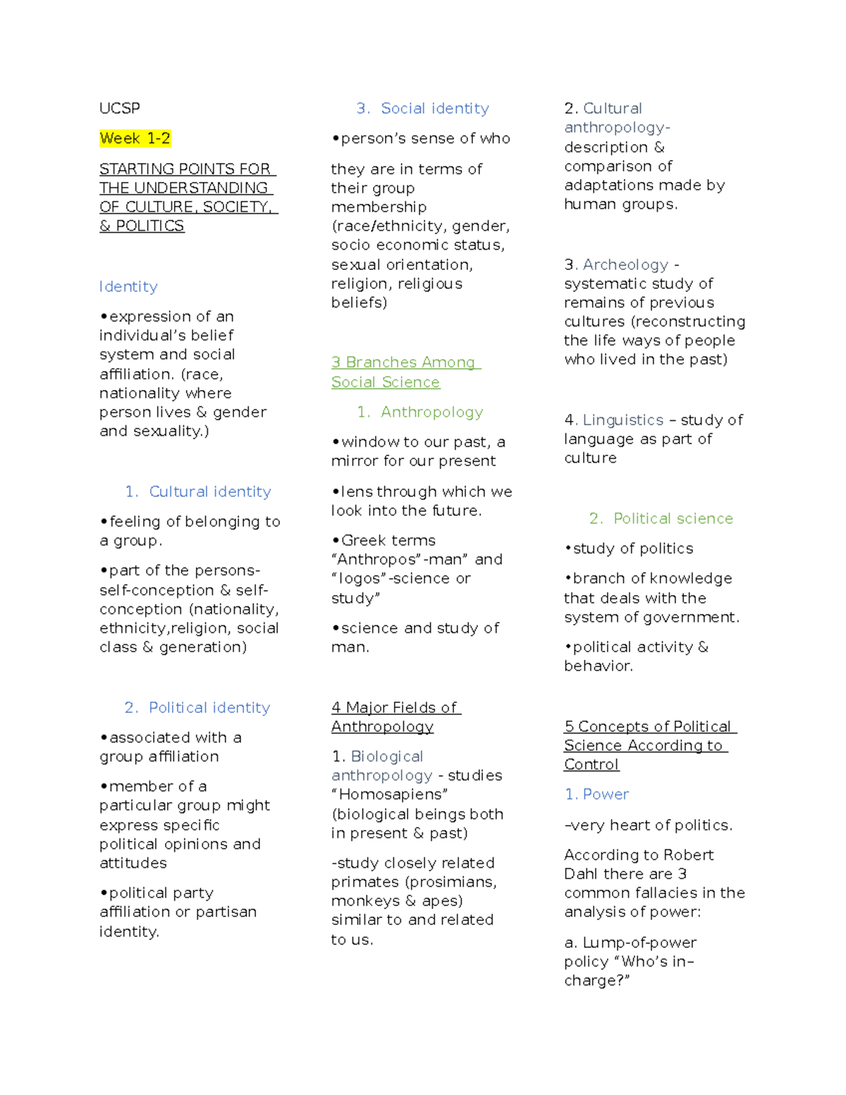 UCSP - UCSP Week 1- STARTING POINTS FOR THE UNDERSTANDING OF CULTURE ...