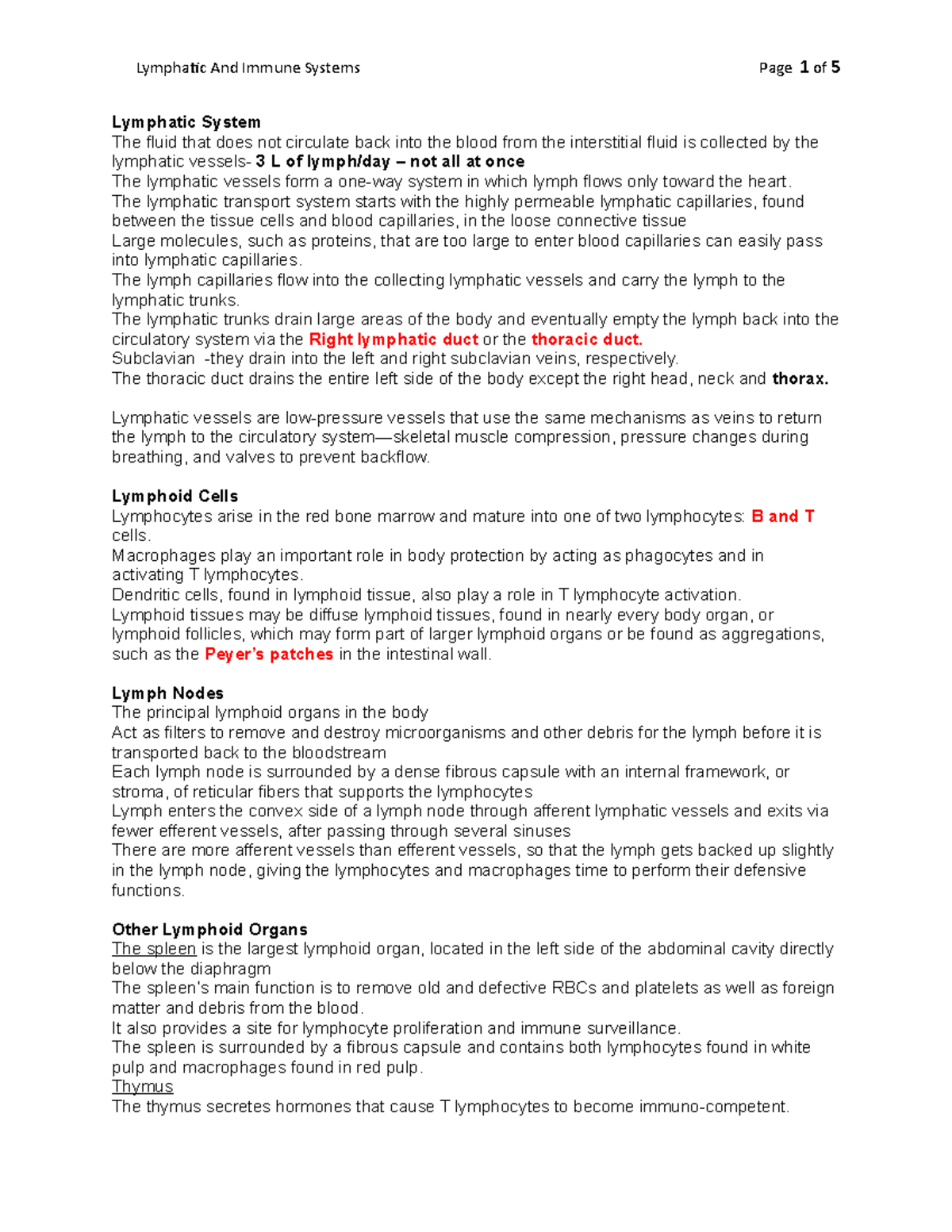 Lymphatic System - Comprehensive notes from Mrs. Thompson's class. Very ...