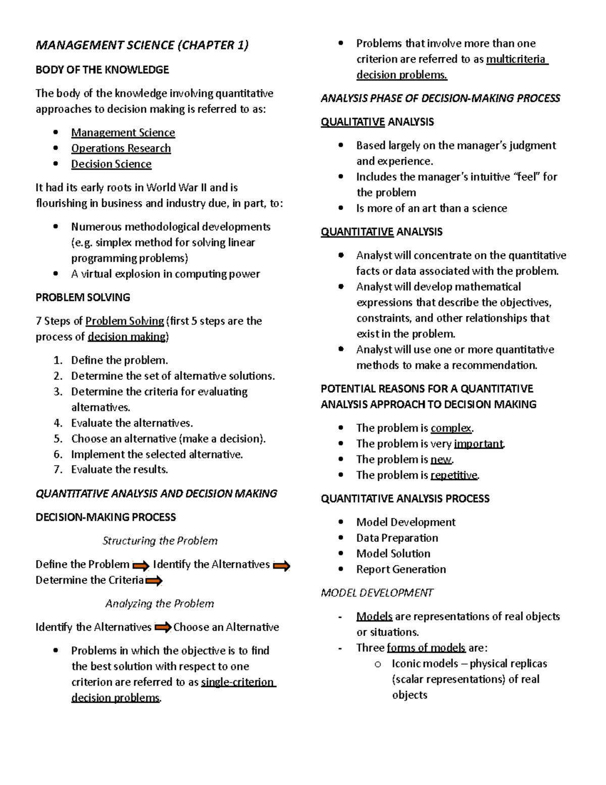 Management- Science-Reviewer - MANAGEMENT SCIENCE (CHAPTER 1) BODY OF ...